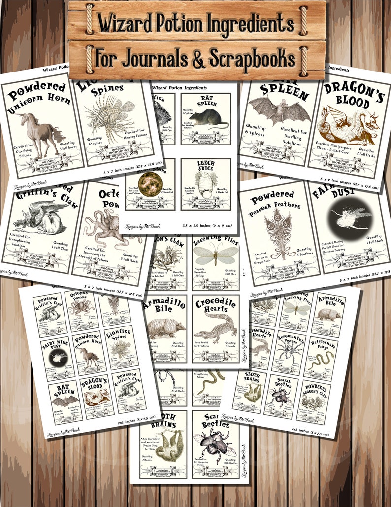 Wizard Labels, Potion Ingredient Labels, Junk Journal Kit (digital ...