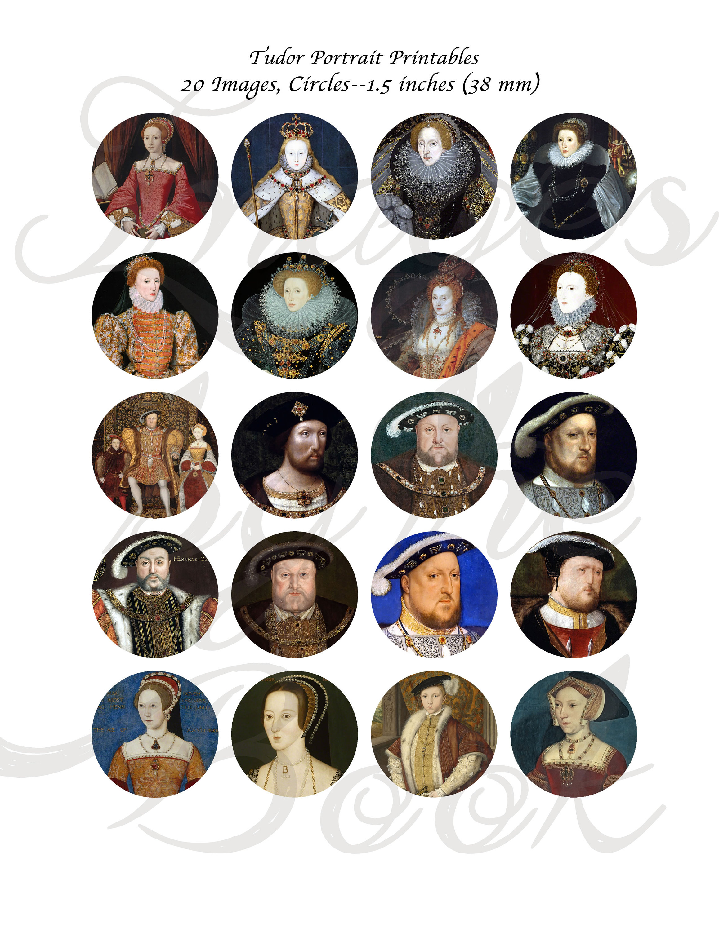 Tudor Portraits King Henry VIII and Queen Elizabeth I Round | Etsy