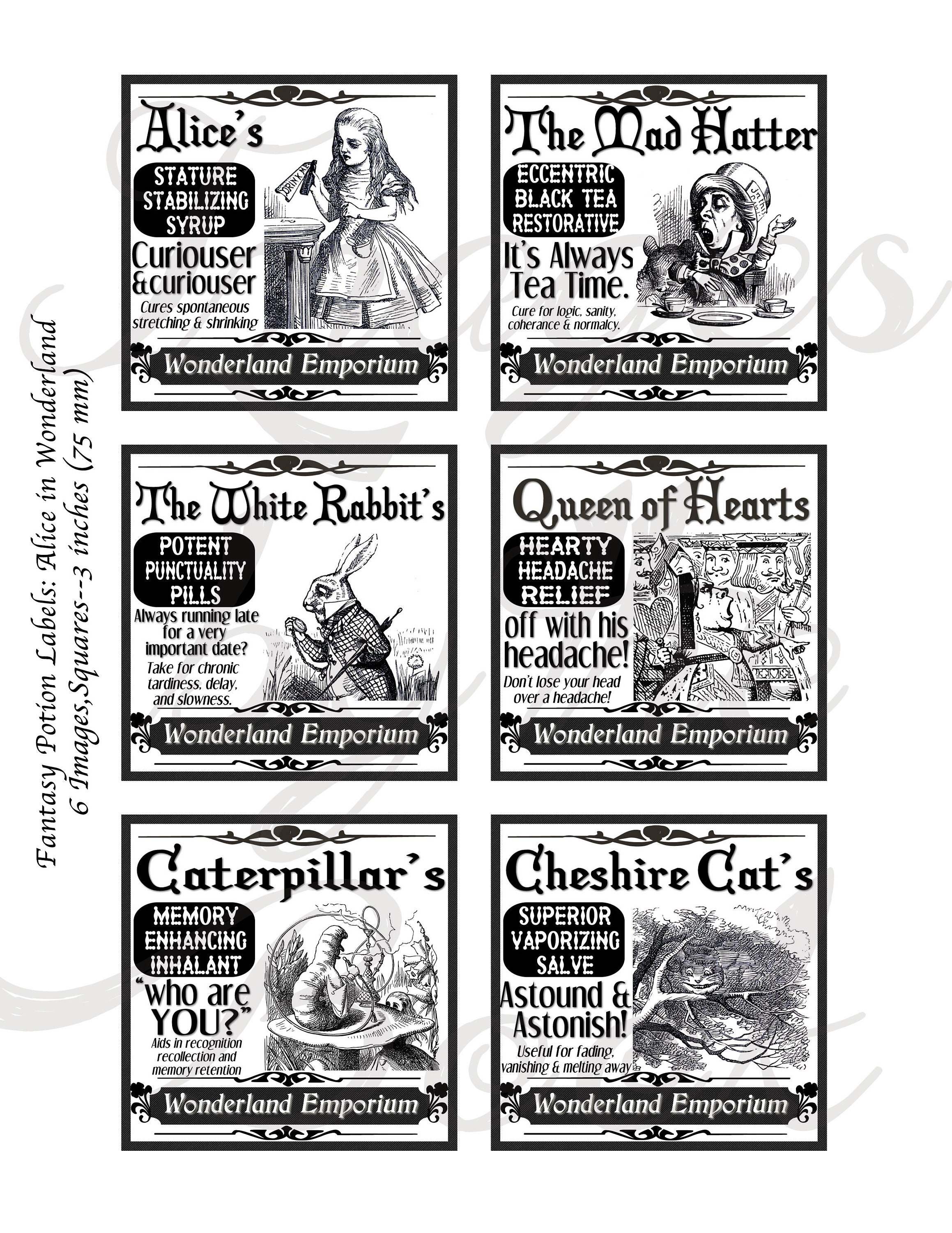 Alice in Wonderland Art Apothecary Labels Fantasy Potions - Etsy