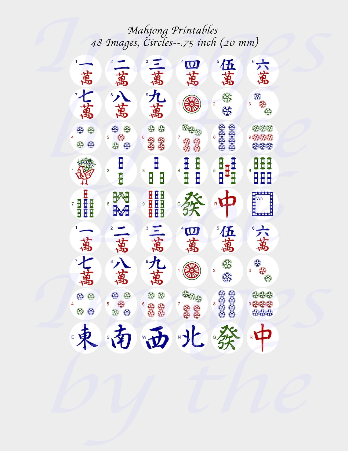 Mahjong Tiles Round images with 6 sizes included | Etsy