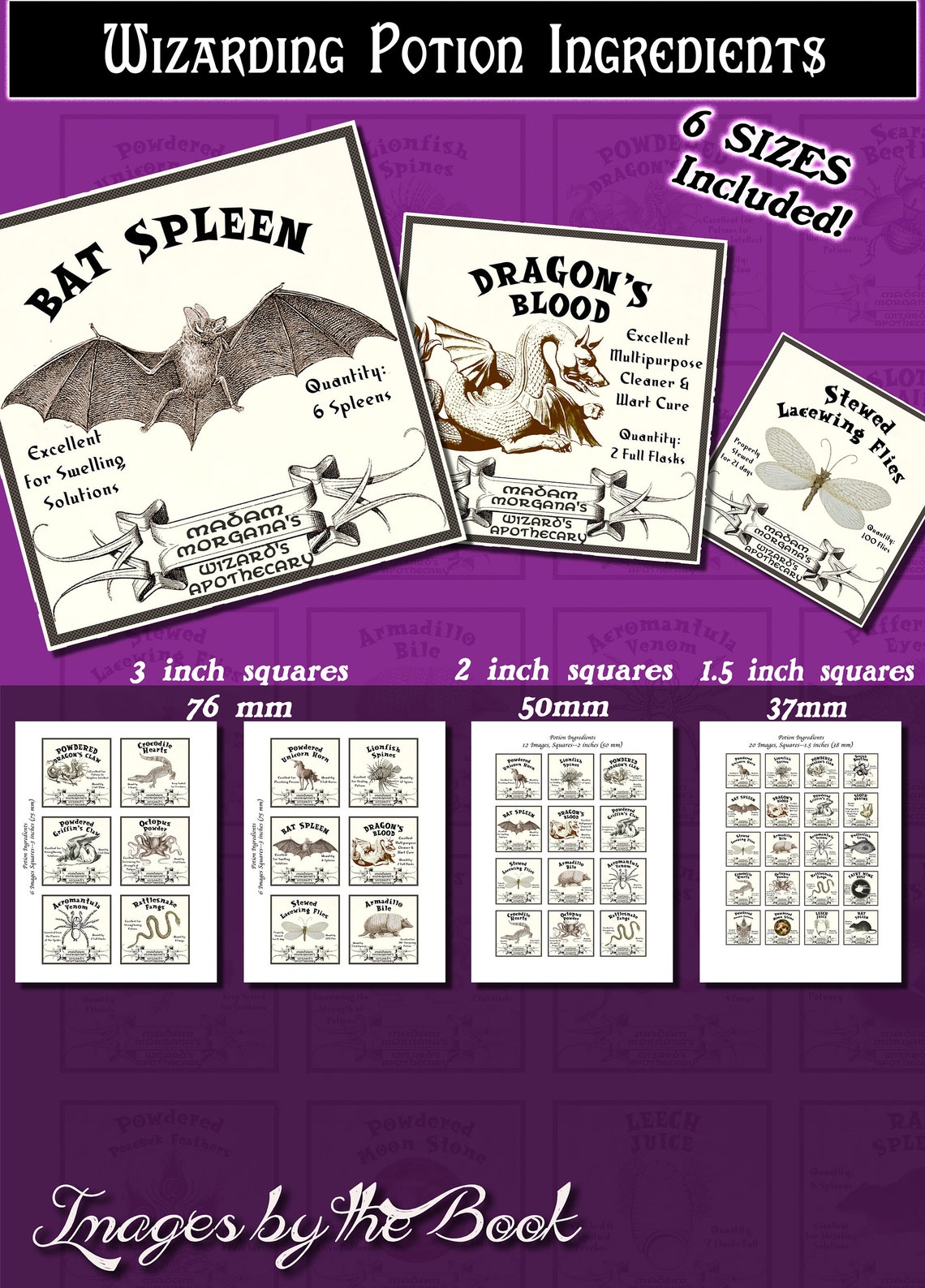 Wizard Labels, Potion Ingredient Labels, Squares and Rectangles With 6 ...
