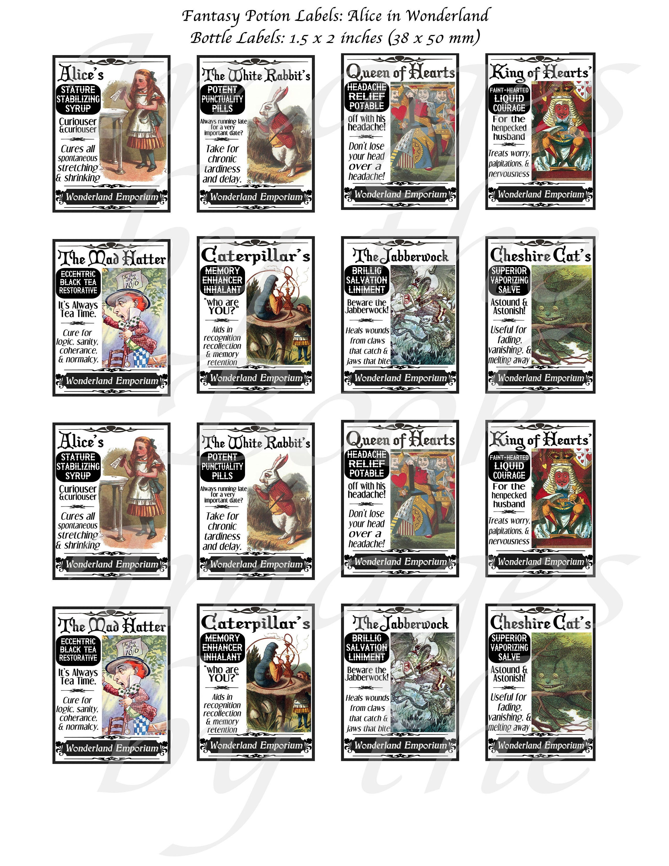 Alice in Wonderland Art Apothecary Labels Fantasy Potions - Etsy