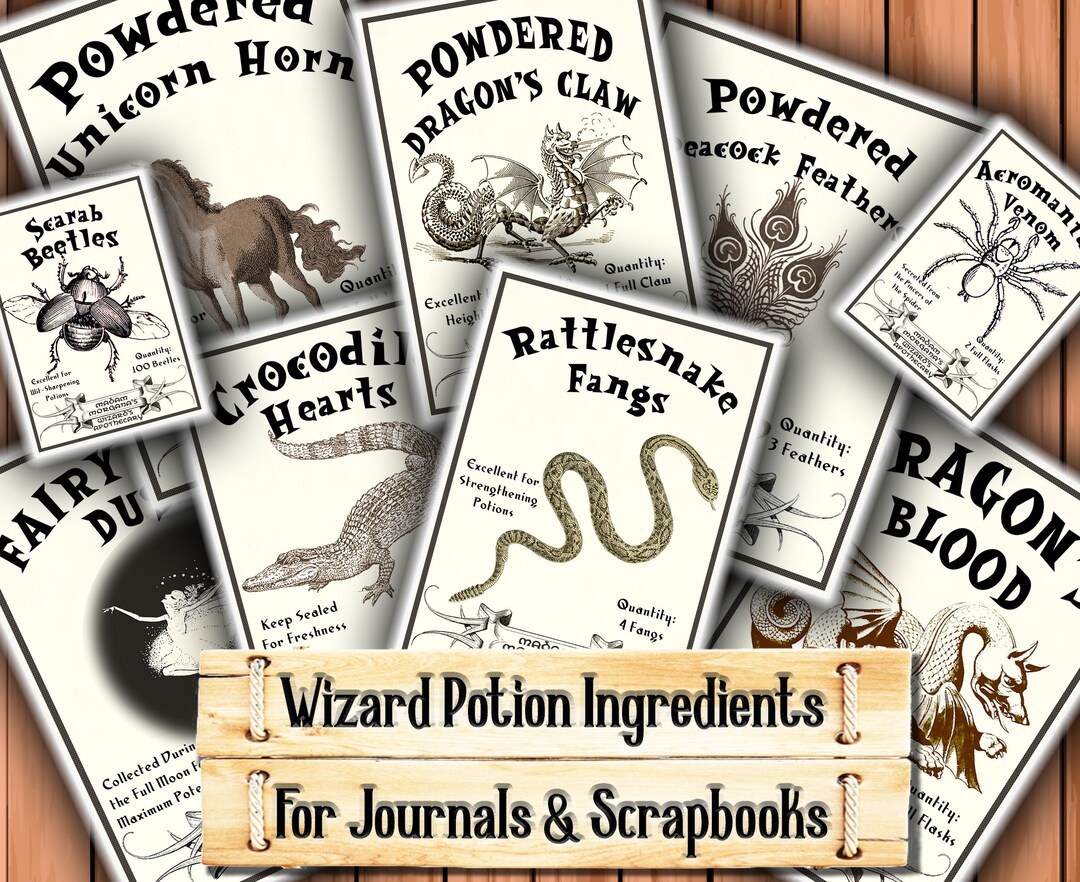 Wizard Labels, Potion Ingredient Labels, Junk Journal Kit, Download and ...