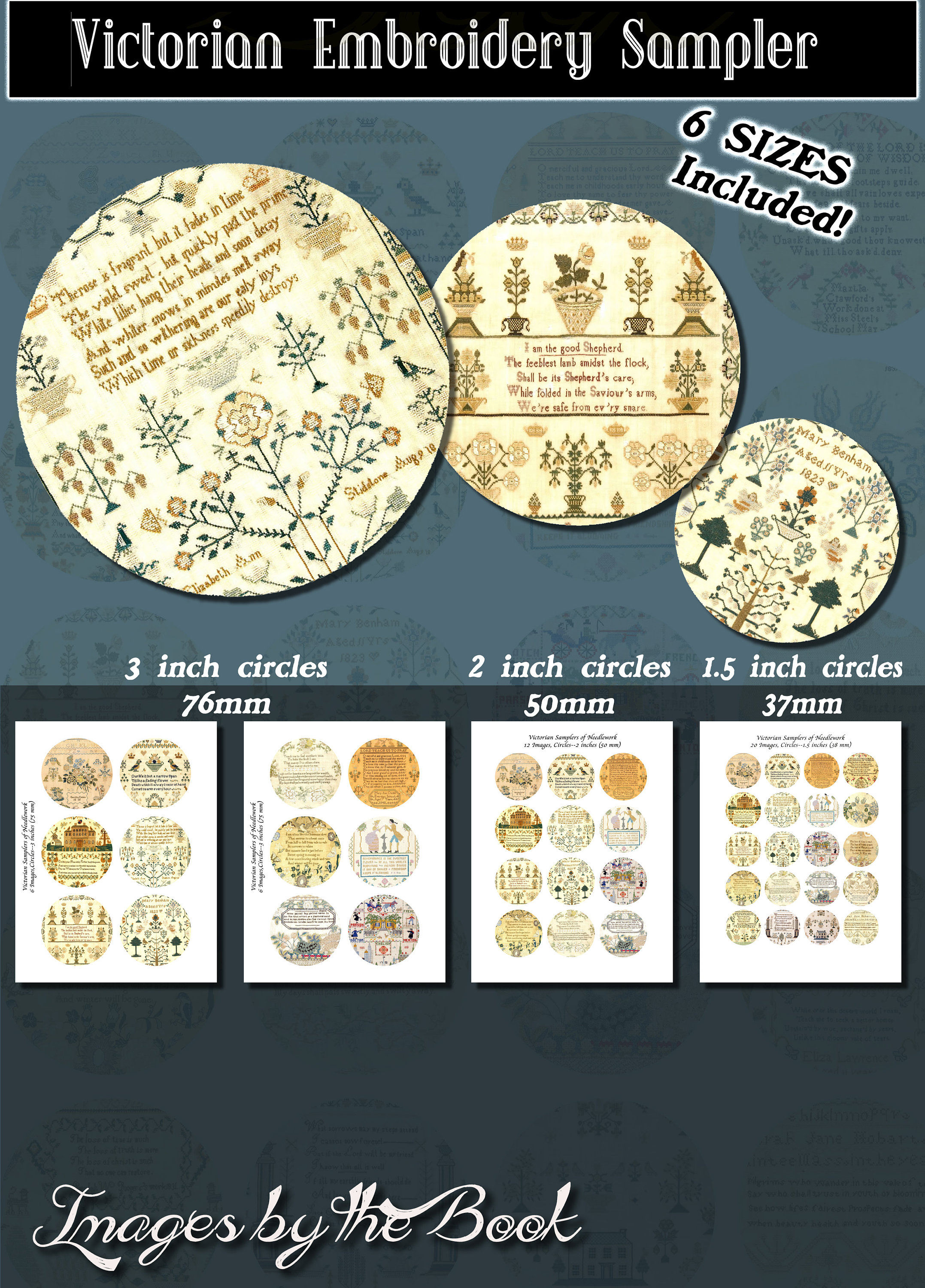 Victorian Embroidery Samplers Round Images With 6 Sizes | Etsy
