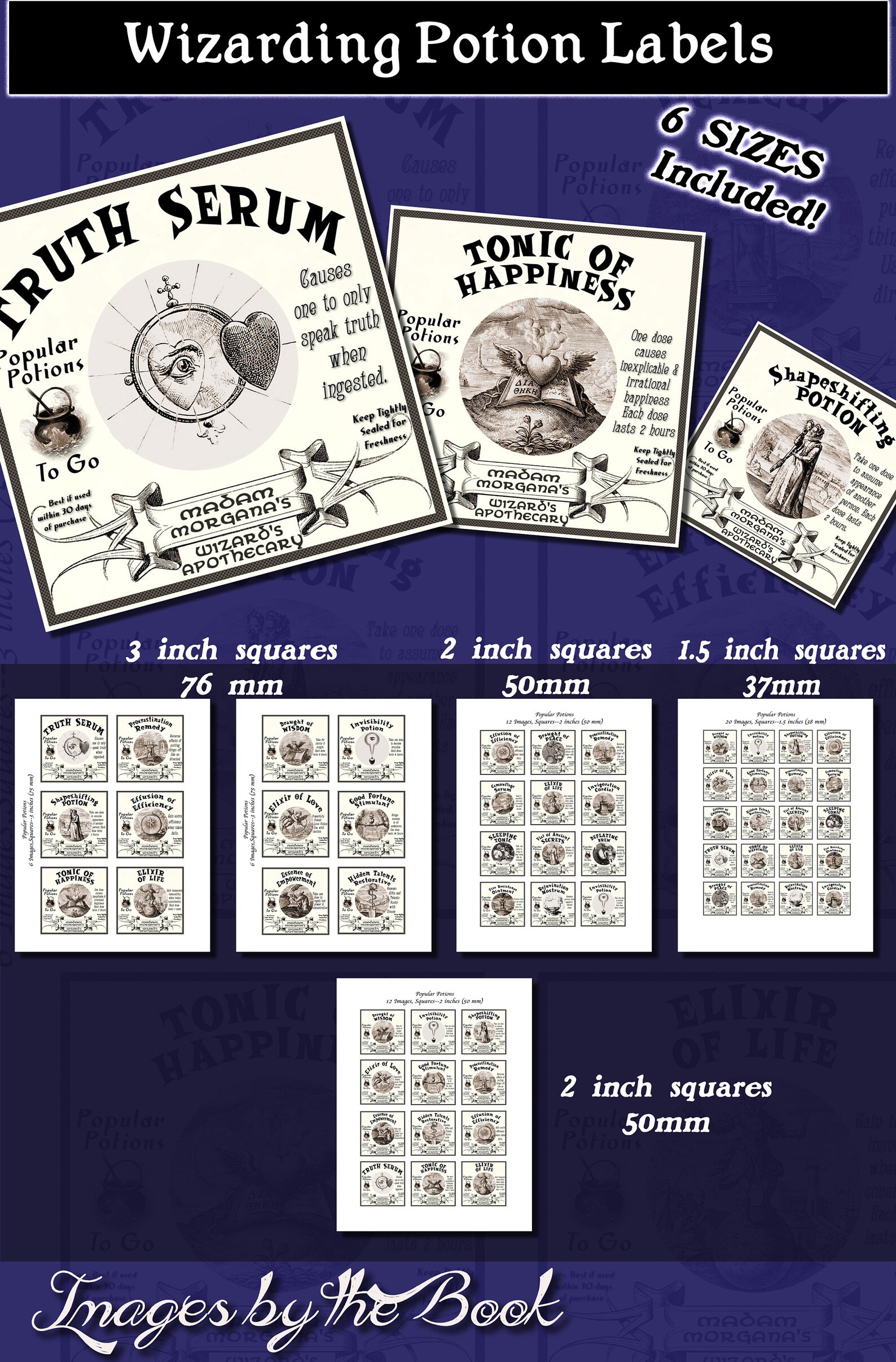 Wizard Labels Potion Labels Squares and Rectangles With 6 - Etsy