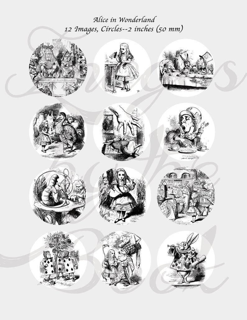 Alice in Wonderland Art, Round Images (digital Download) - Etsy