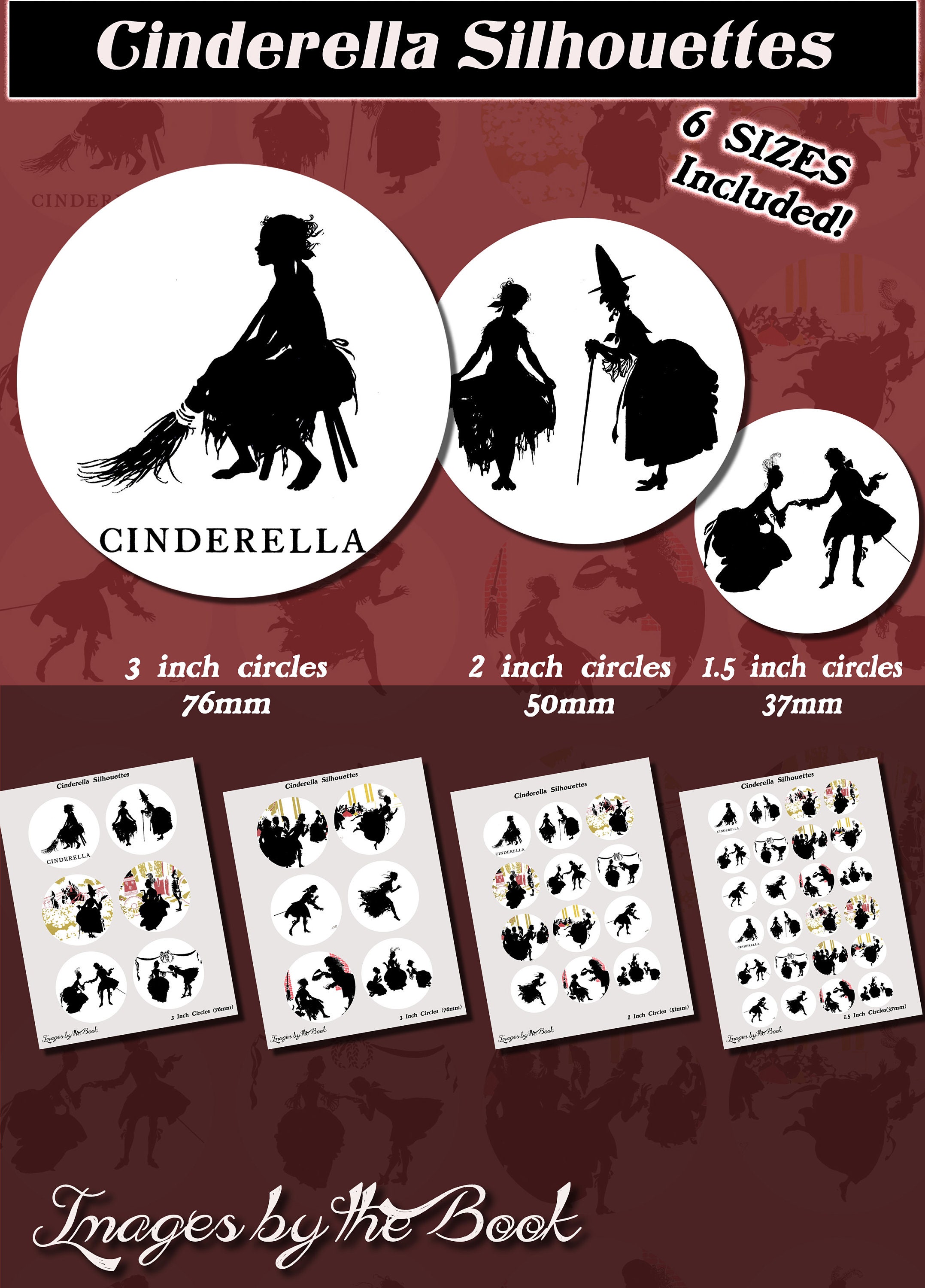 Cinderella Silhouettes Round Images With 6 Sizes Included - Etsy