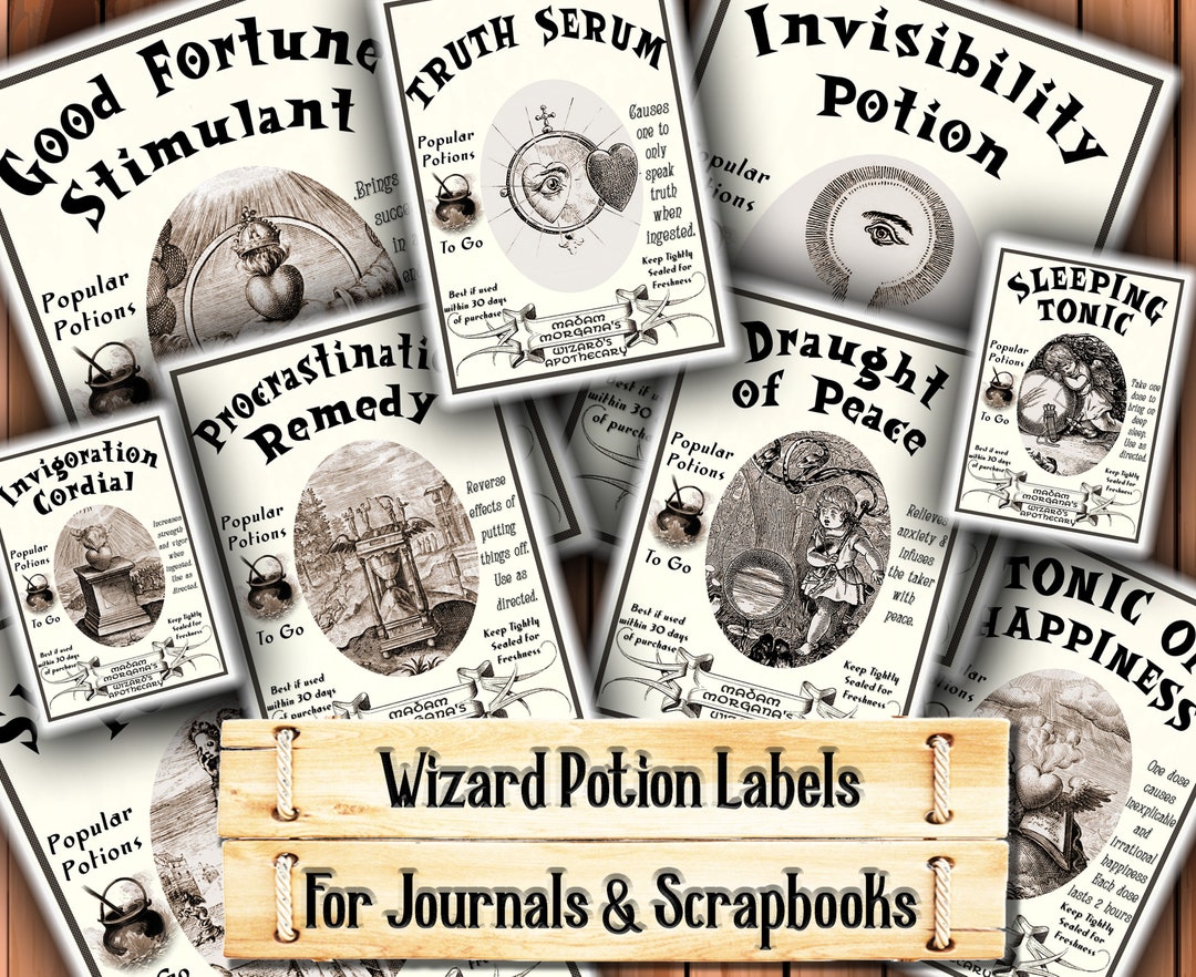 Wizard Labels, Potion Labels, Junk Journal Kit, Download and Print Upon ...