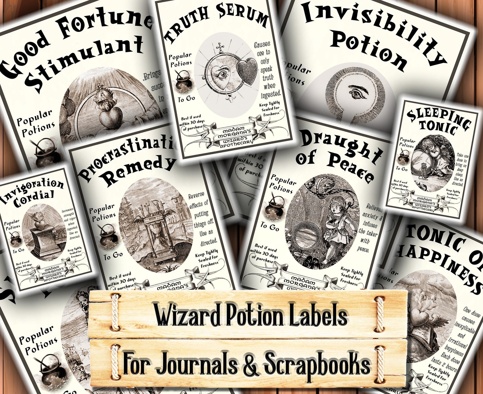 Wizard Labels Potion Labels Junk Journal Kit | Etsy