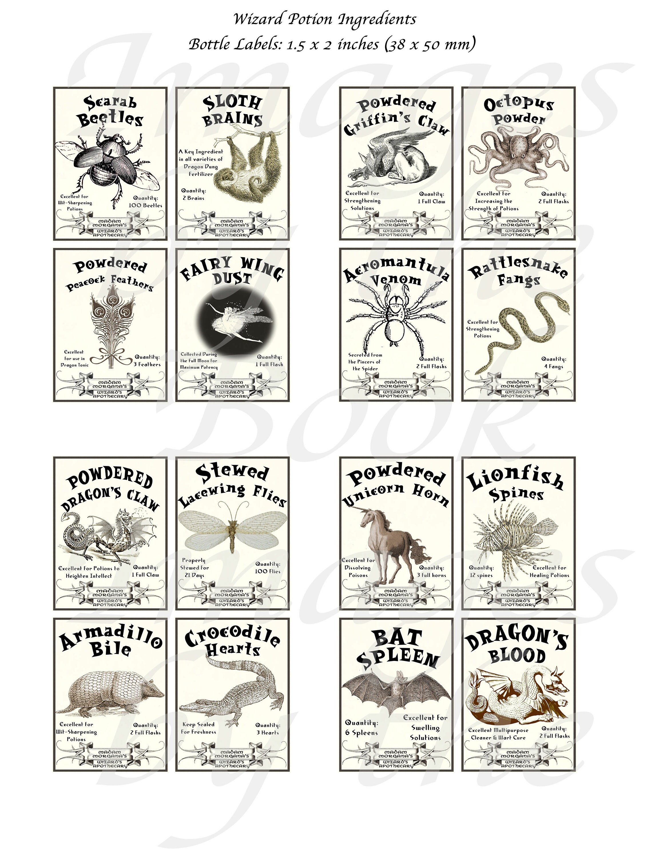 Wizard Labels Potion Ingredient Labels Bottle Labels in 3 - Etsy UK