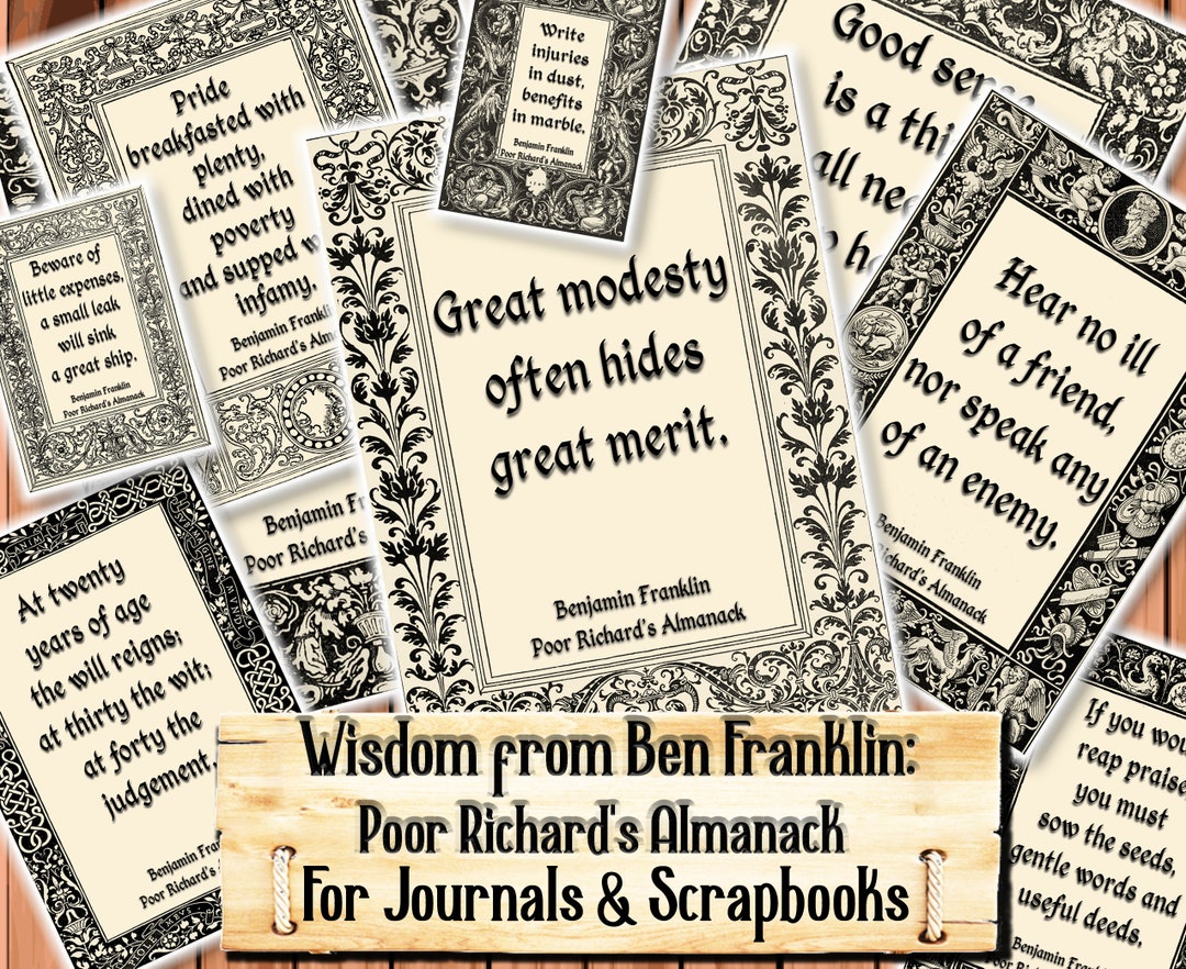 Wisdom From Ben Franklin, Poor Richard's Almanack, Junk Journal Kit ...