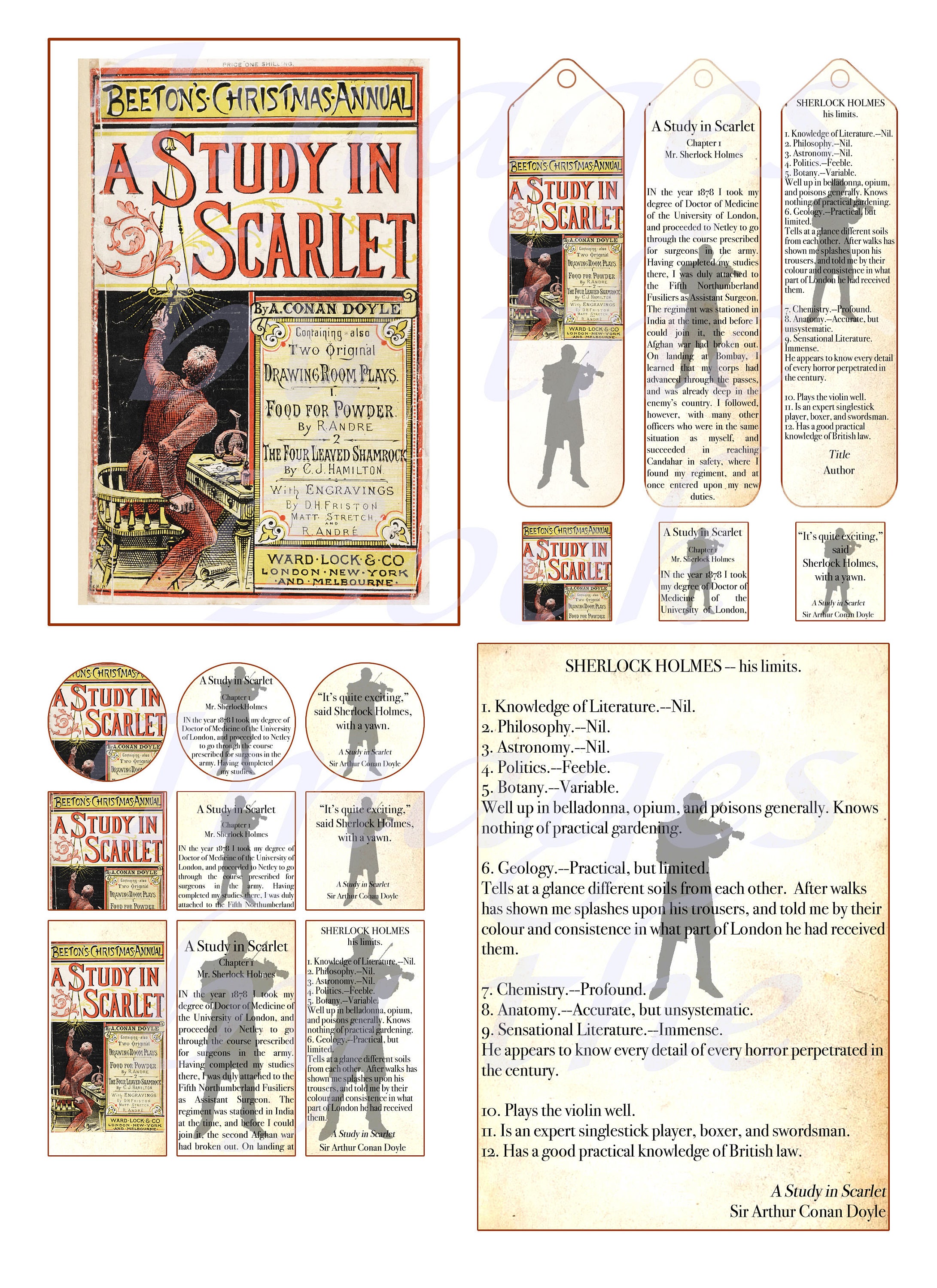 Sherlock Holmes Bundle Five Sheets Included. | Etsy