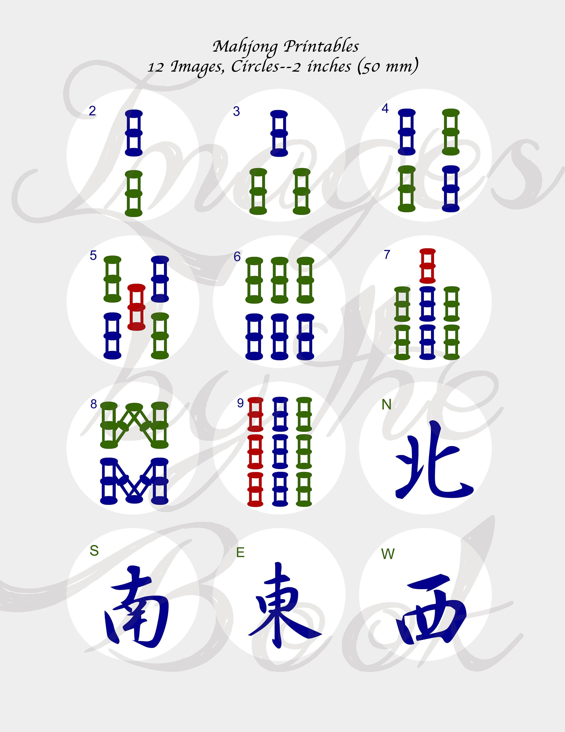 Mahjong Tiles Round Images With 6 Sizes Included - Etsy