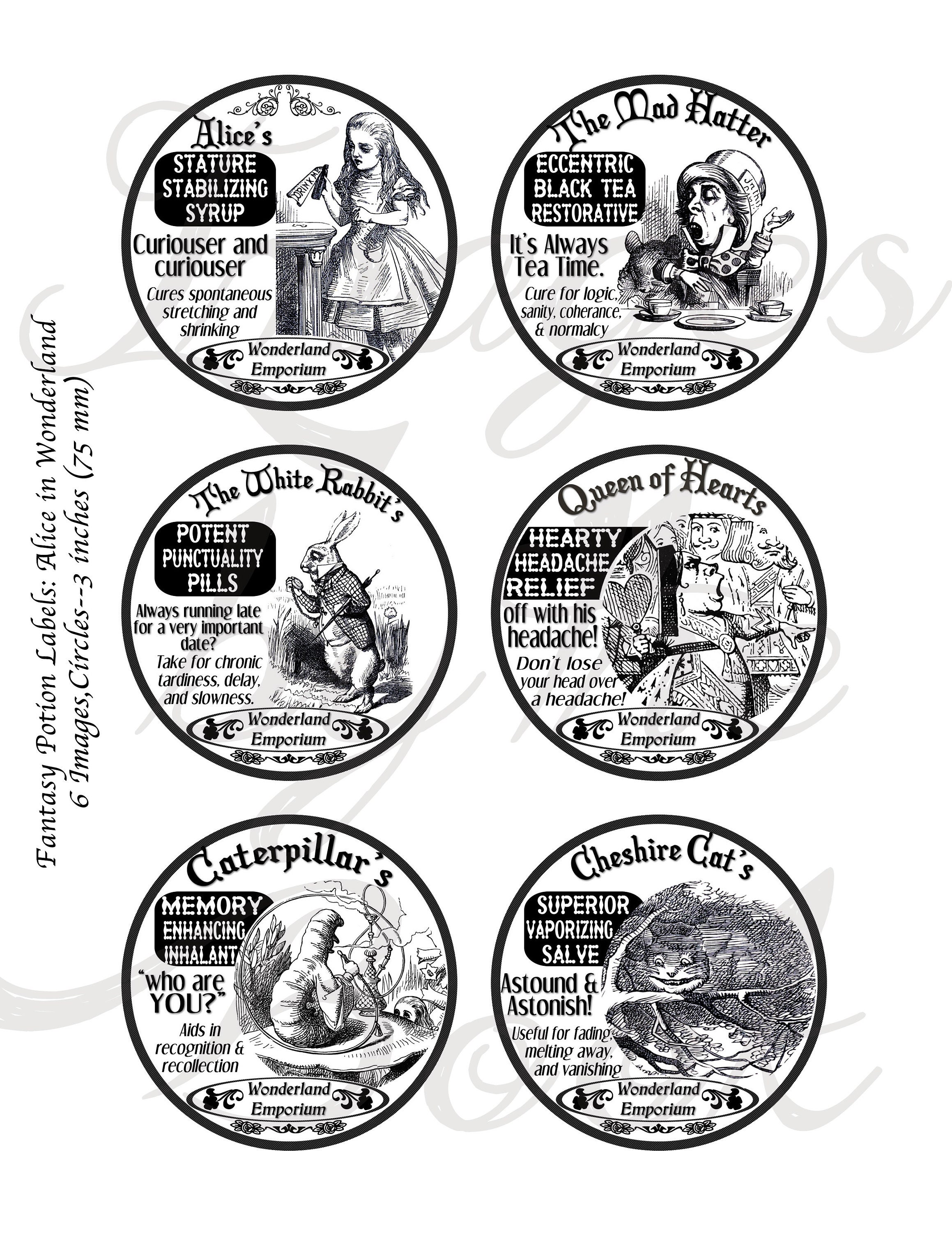 Alice in Wonderland Art Apothecary Labels Fantasy Potions | Etsy