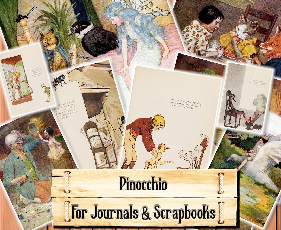 Pinocchio Illustrations, Junk Journal Kit, Download and Print Upon ...