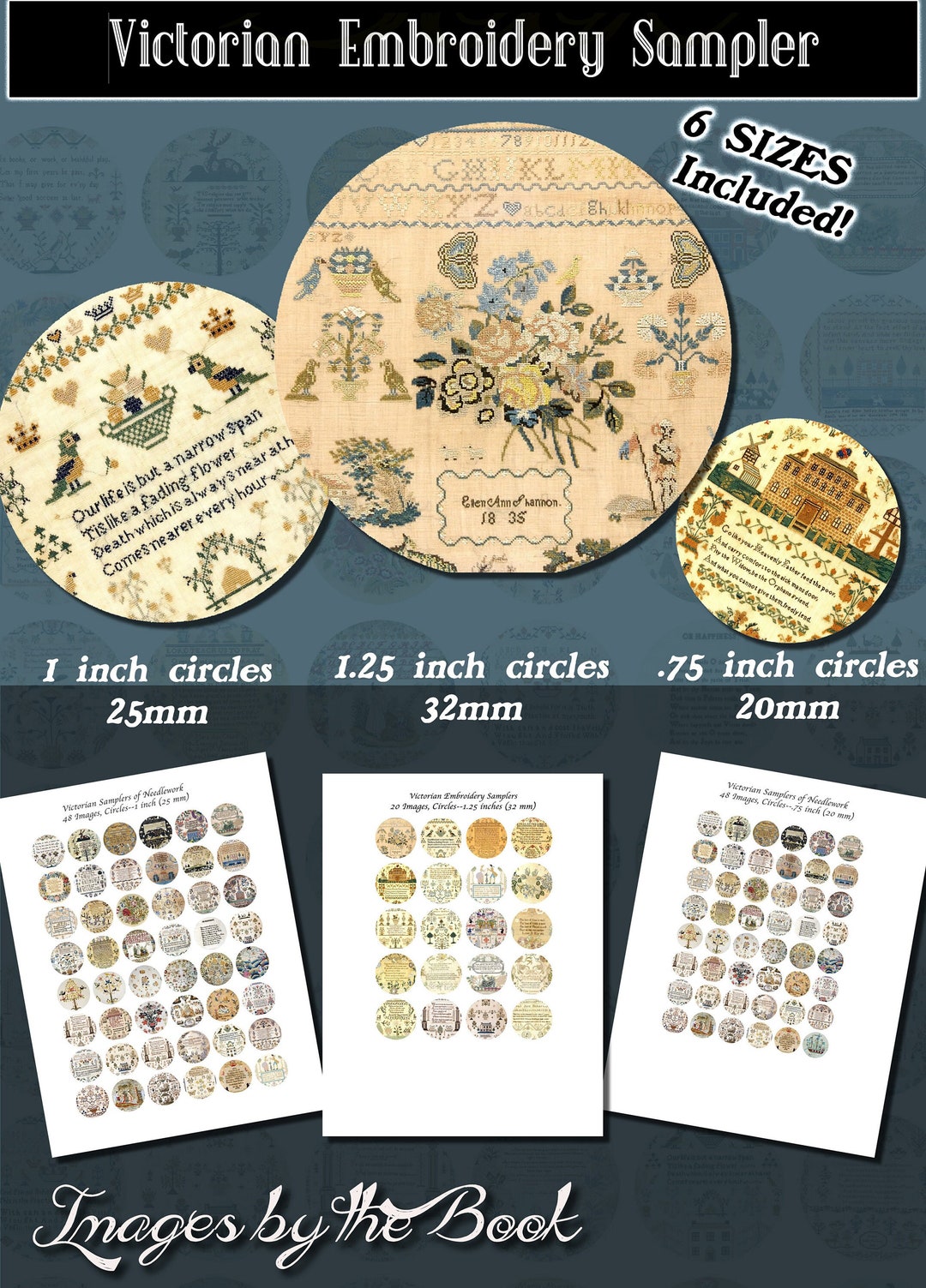 Victorian Embroidery Samplers, Round Images With 6 Sizes Included ...