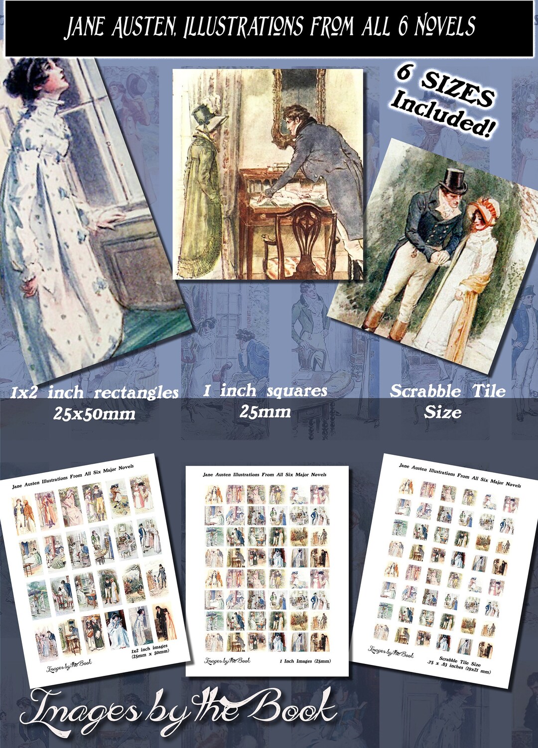 Jane Austen Illustrations, From All 6 Major Novels, Squares ...