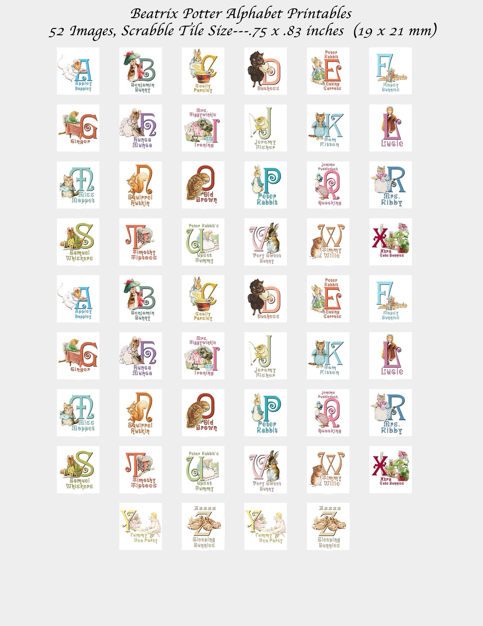 Beatrix Potter Letters Peter Rabbit Squares and Rectangles - Etsy