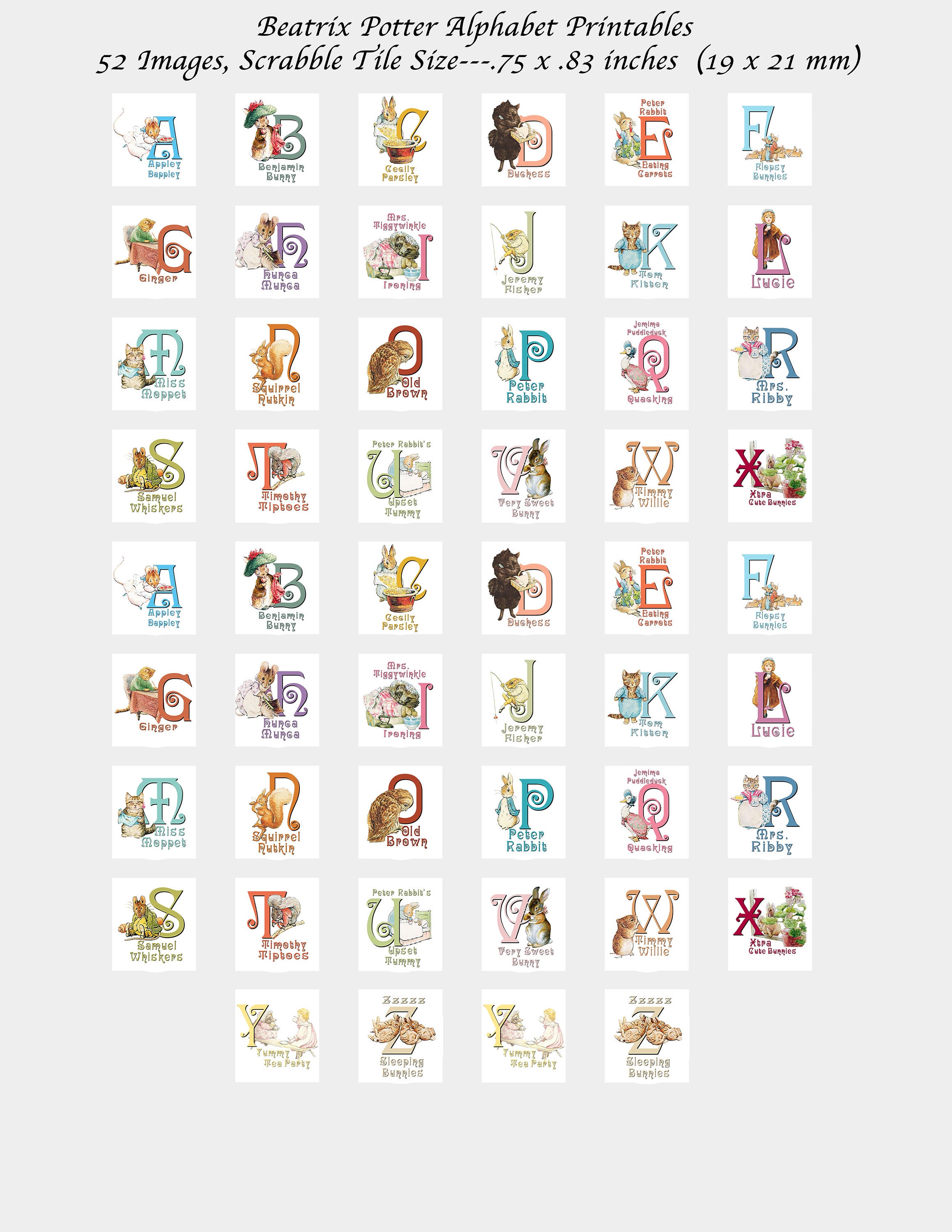 Beatrix Potter Letters Peter Rabbit Squares and Rectangles | Etsy