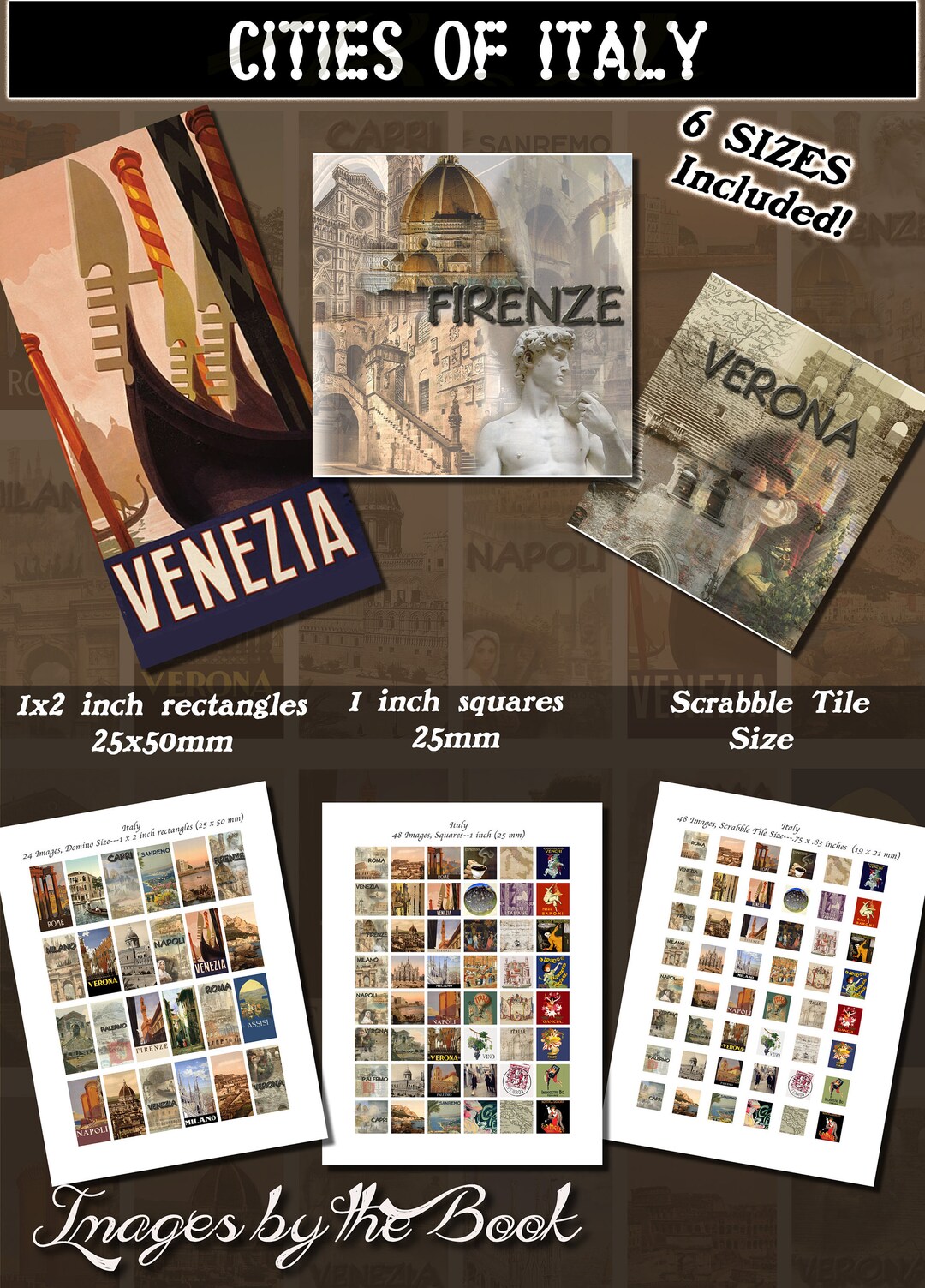 Italy Travel Posters, Italian Ephemera, Squares and Rectangles (digital ...