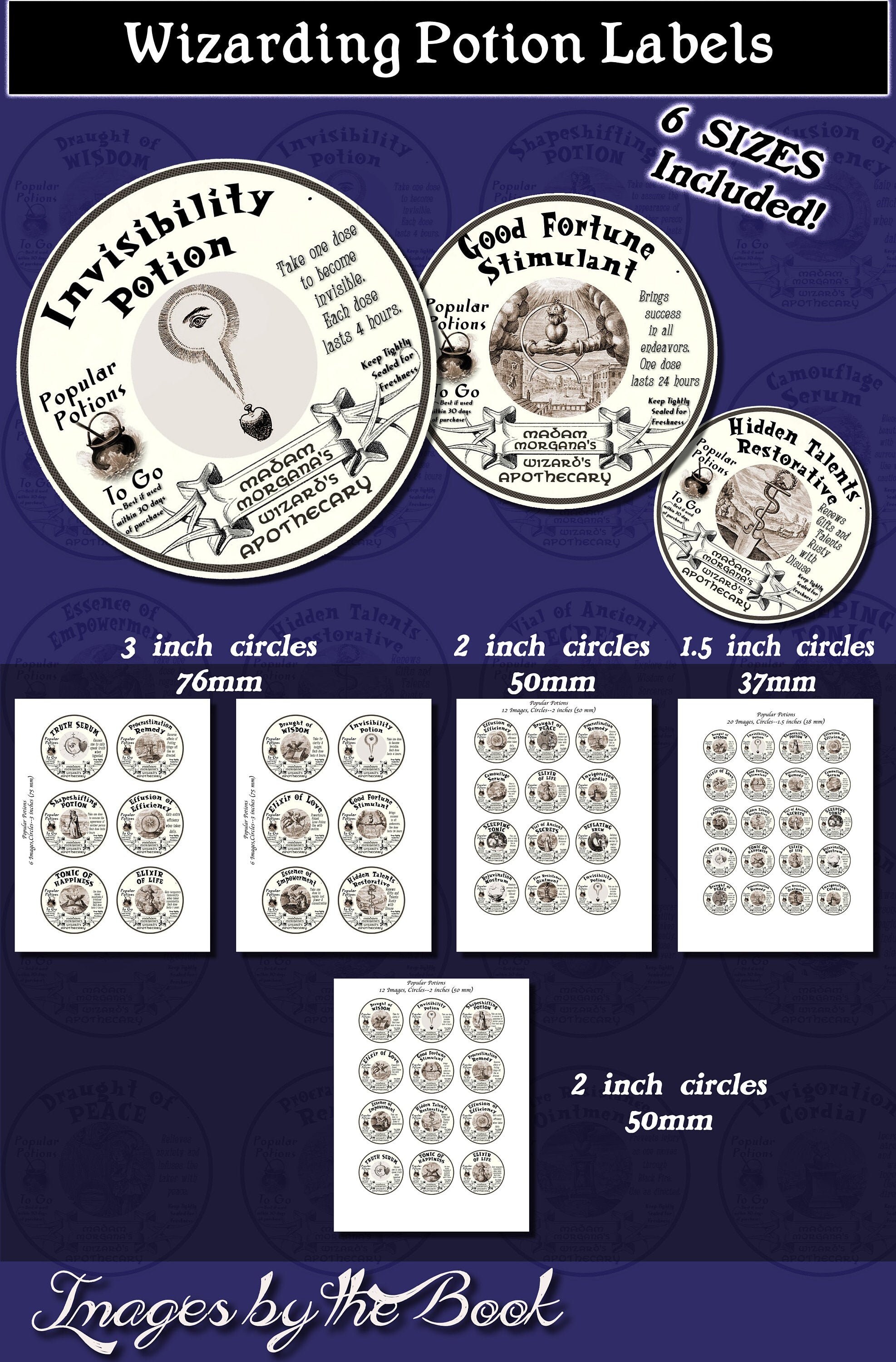 Wizard Labels Potion Labels Round Images With 6 Sizes - Etsy