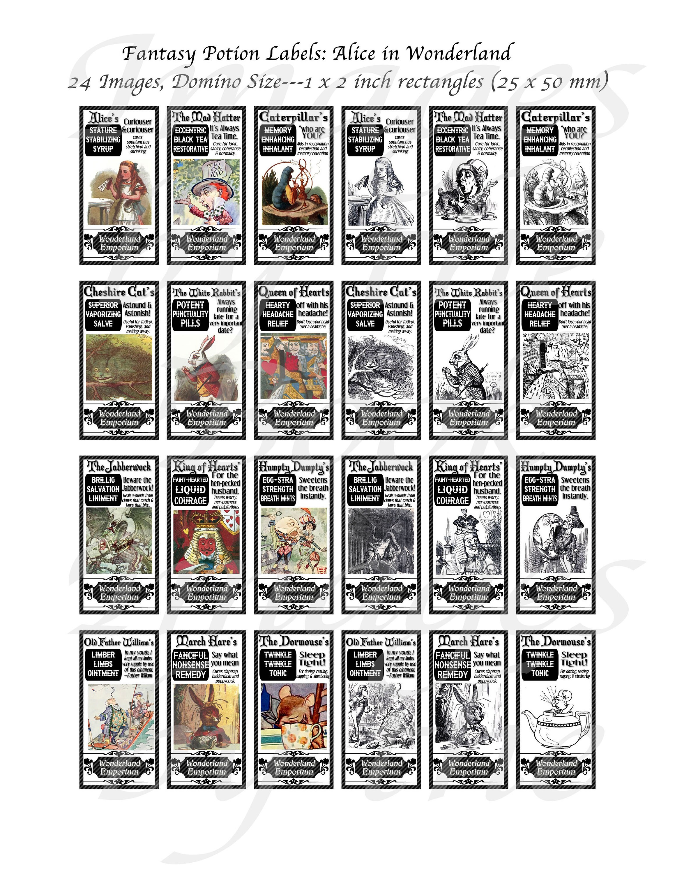 Alice in Wonderland Art Apothecary Labels Fantasy Potions - Etsy