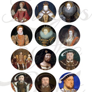 Tudor Portraits, King Henry VIII and Queen Elizabeth I, Round Images ...