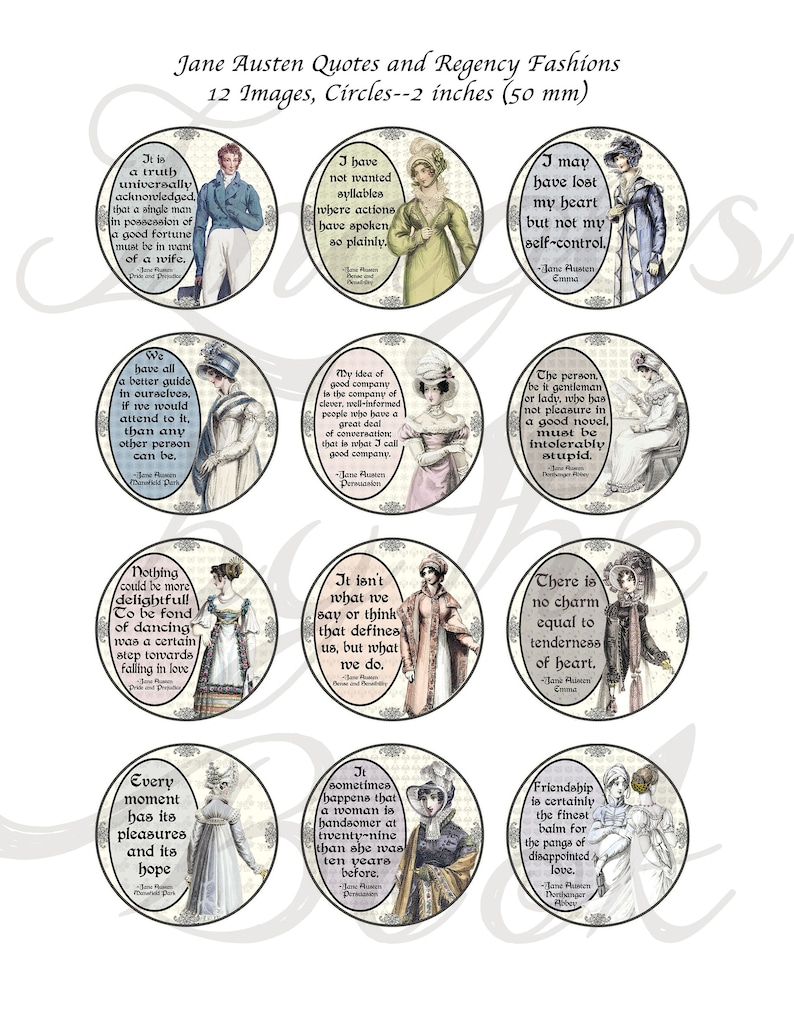 Jane Austen Quotes and Fashion, Round Images (digital Download) - Etsy