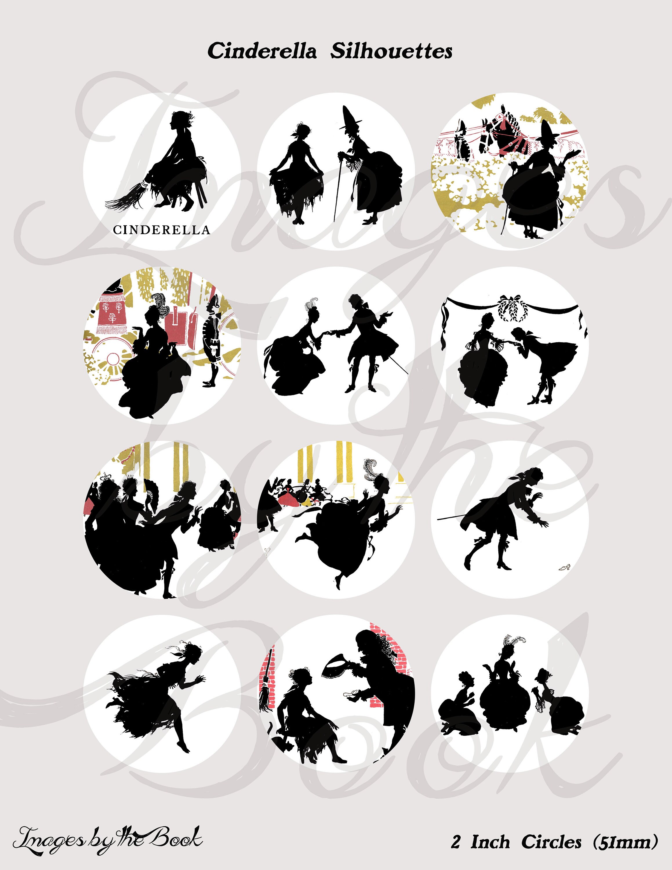 Cinderella Silhouettes Round Images With 6 Sizes Included - Etsy