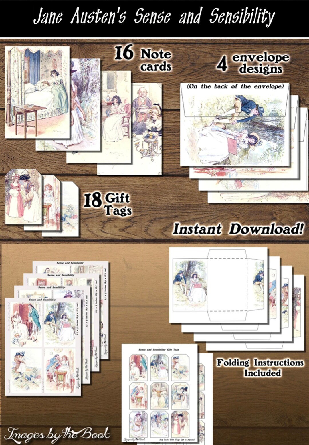 Jane Austen Illustrations, Sense and Sensibility, Stationery Set ...