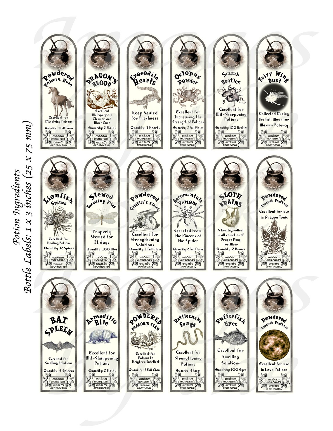Wizard Labels Potion Ingredient Labels Bottle Labels in 3 - Etsy UK