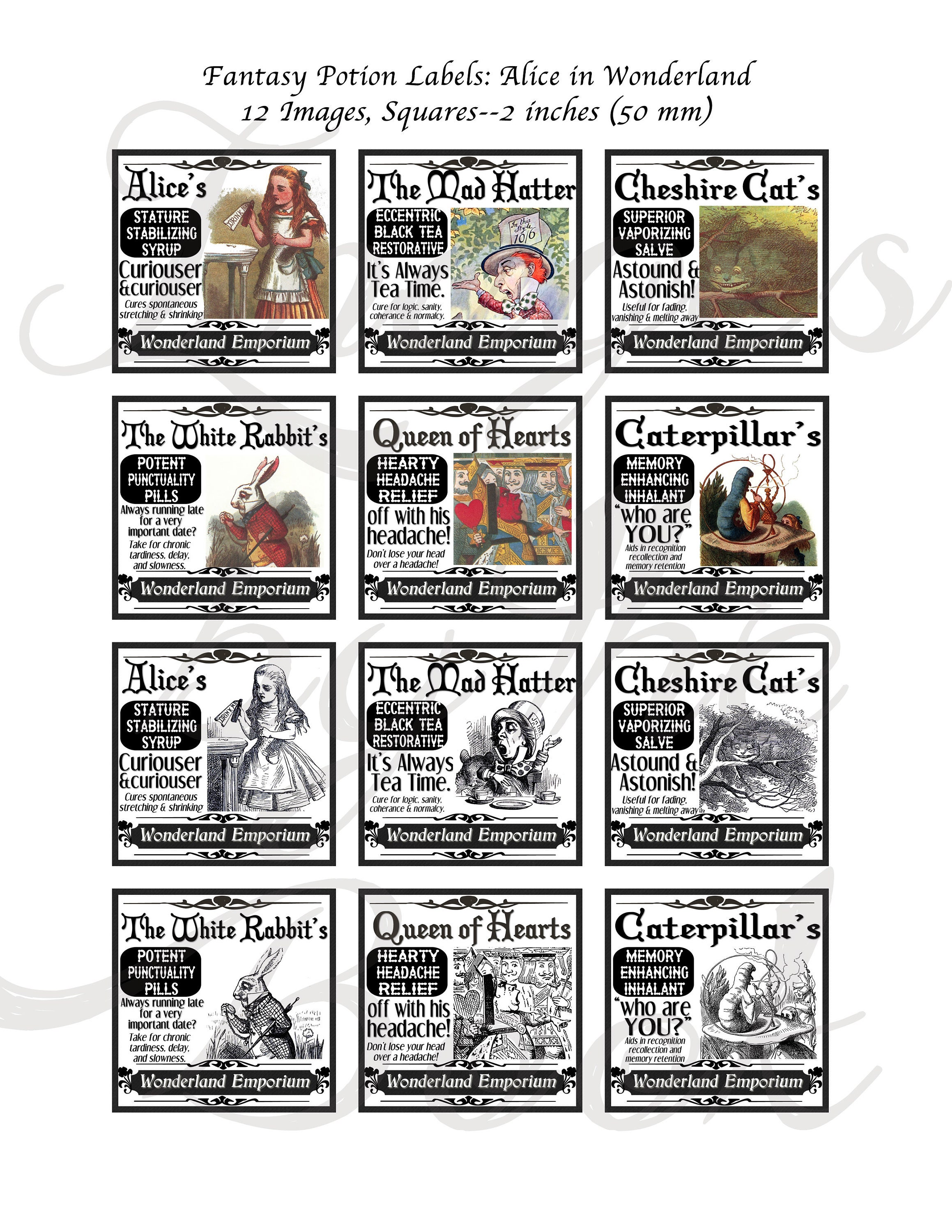 Alice in Wonderland Art Apothecary Labels Fantasy Potions - Etsy