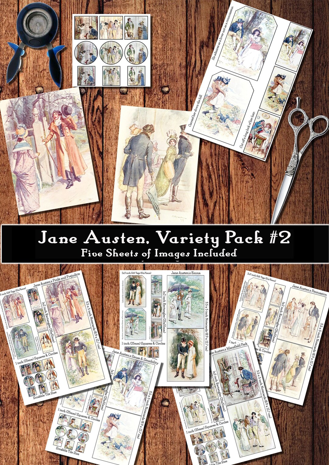 Jane Austen Illustrations, Bundle, Five Sheets Included., Download and ...