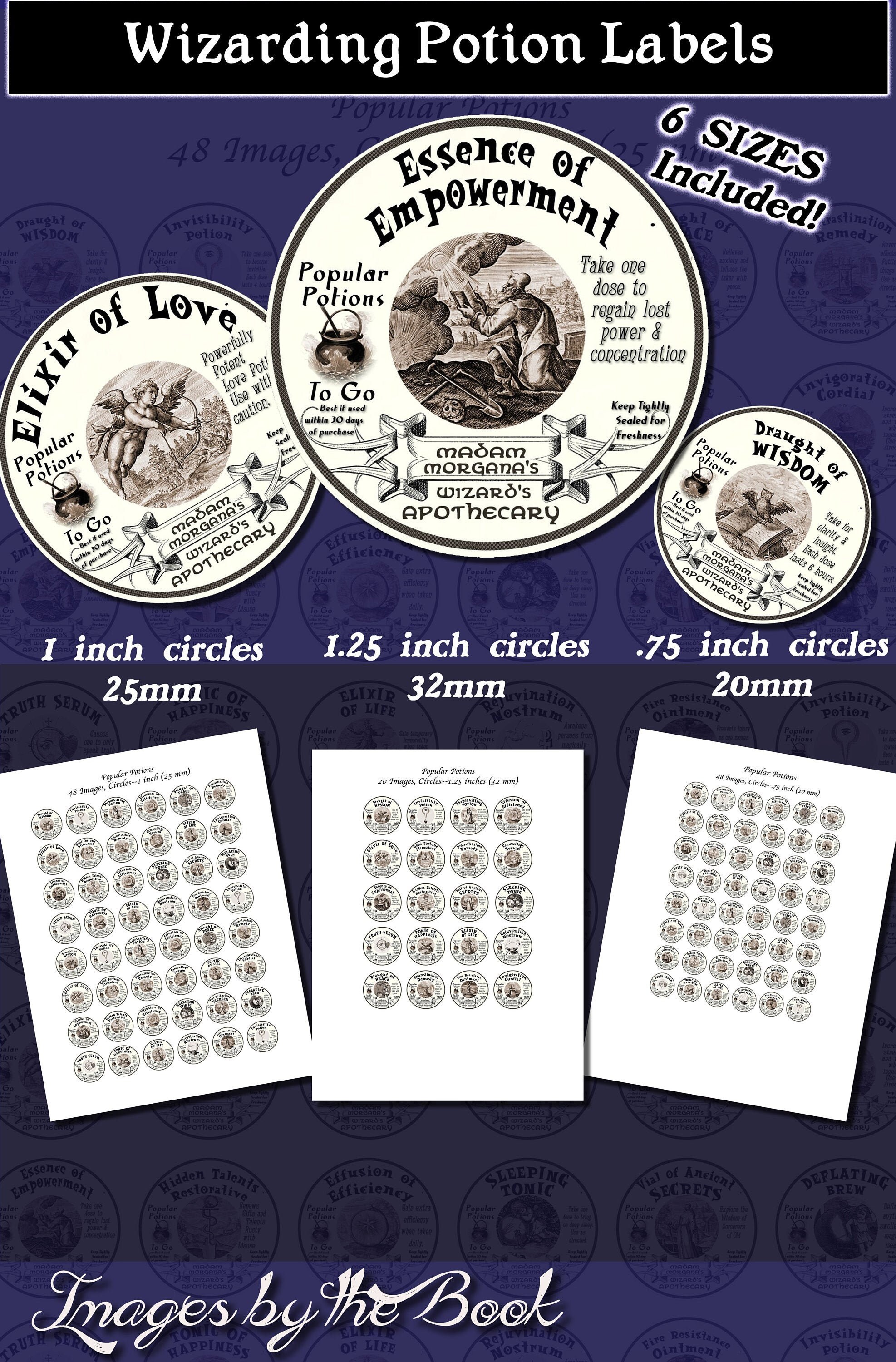 Wizard Labels Potion Labels Round Images With 6 Sizes - Etsy