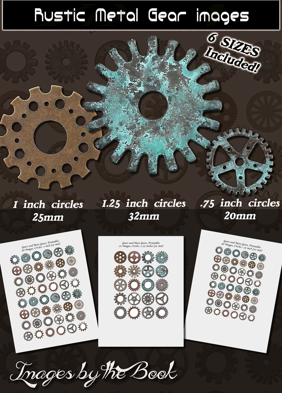 Steampunk Gears, Round Images With 6 Sizes Included! Download and Print ...