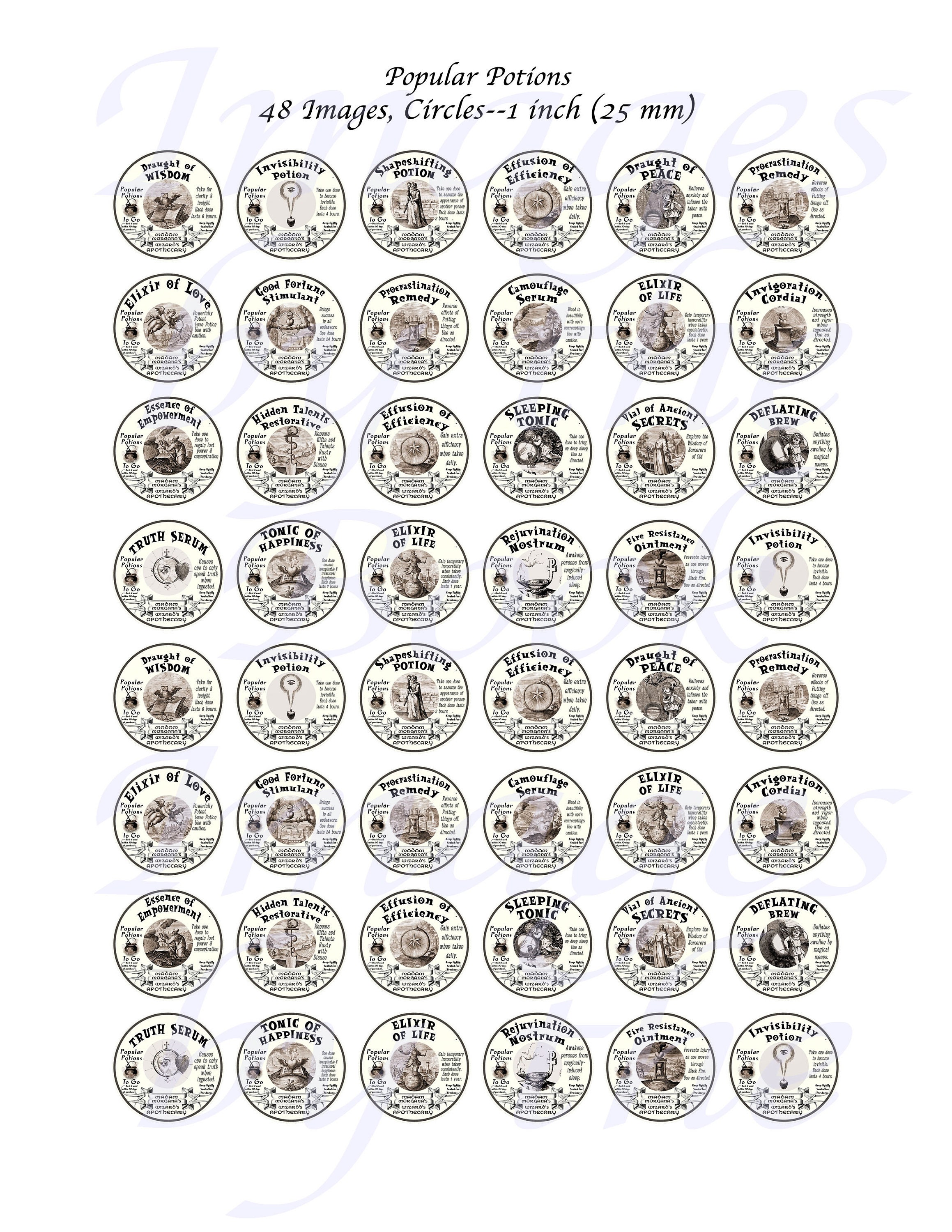 Wizard Labels Potion Labels Round Images With 6 Sizes - Etsy