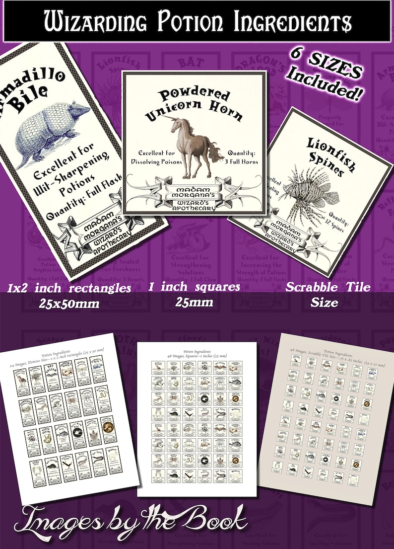 Wizard Labels, Potion Ingredient Labels, Squares and Rectangles ...