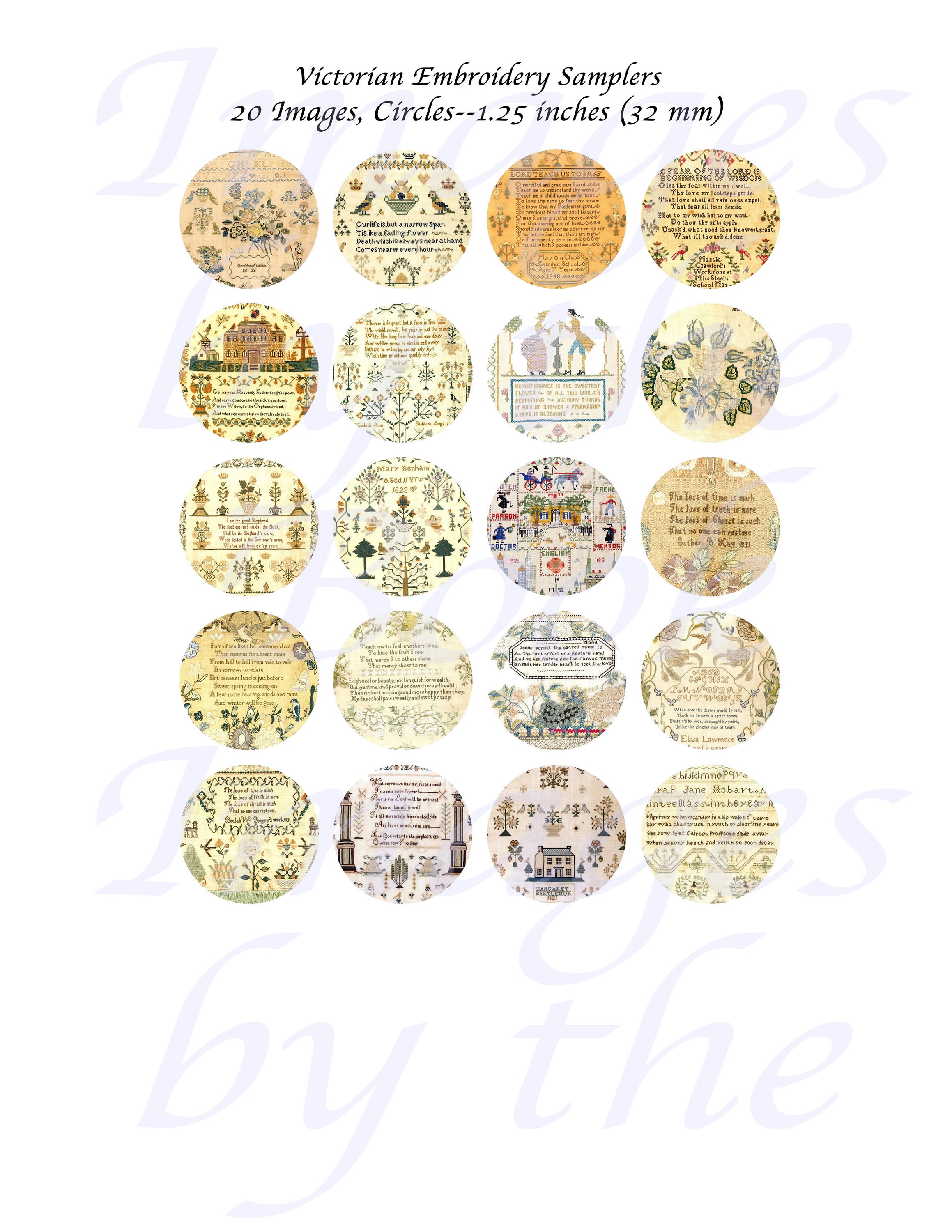Victorian Embroidery Samplers Round Images With 6 Sizes - Etsy