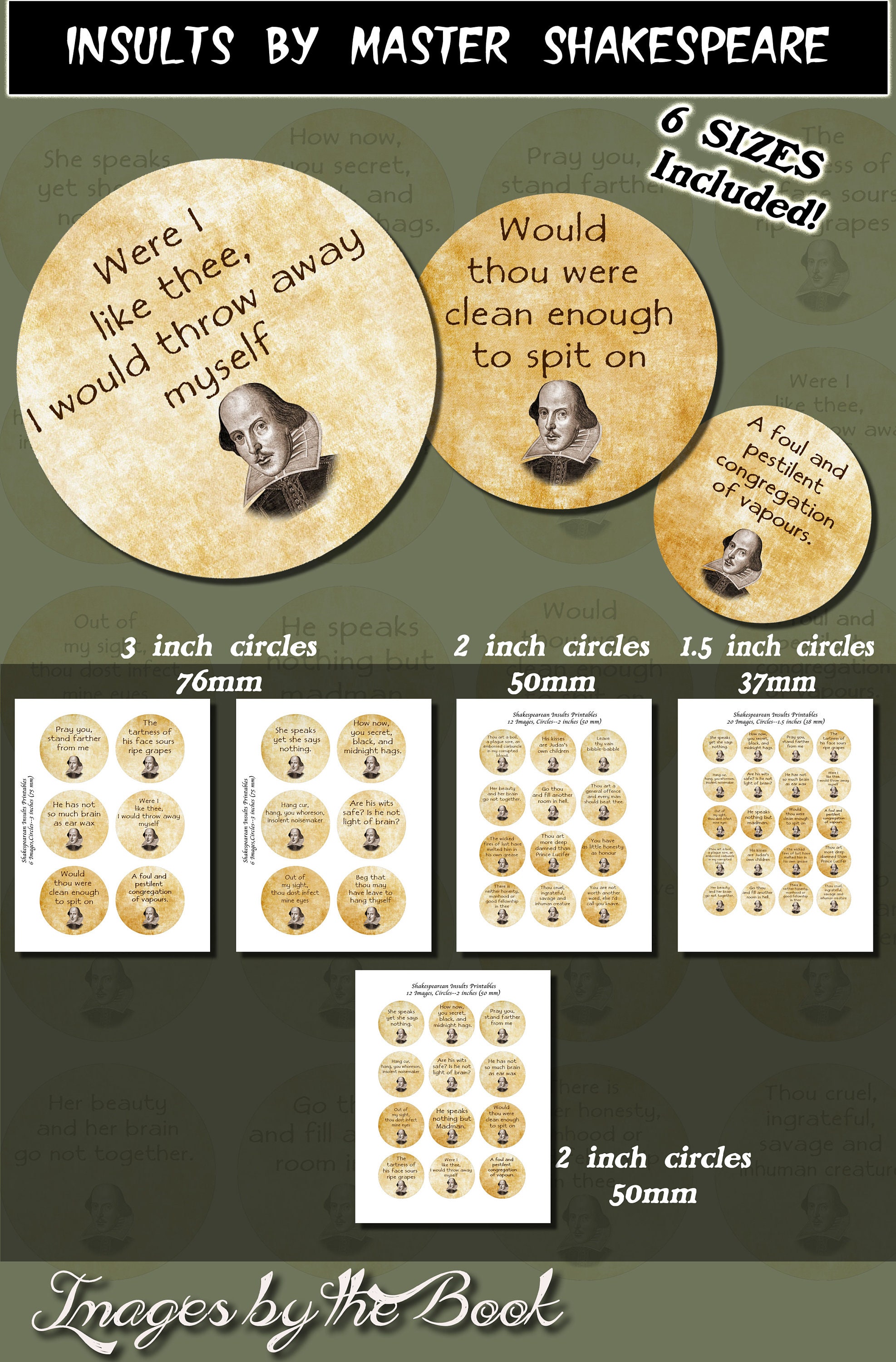 Shakespeare Insults 2 Round Images With 6 Sizes Included Etsy Uk