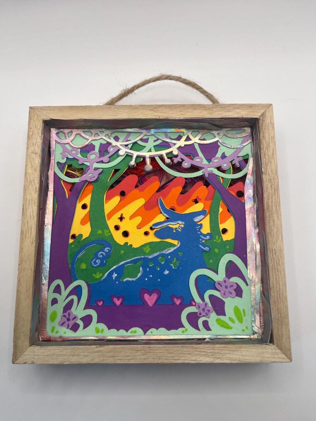 Rainbow Unicorn 3d Papercraft Wooden Shadowbox - Etsy