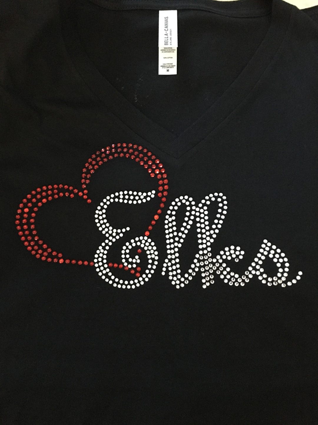 Rhinestone BPOE Elks Shirt With Heart Accent – Three Quarter Sleeve V ...
