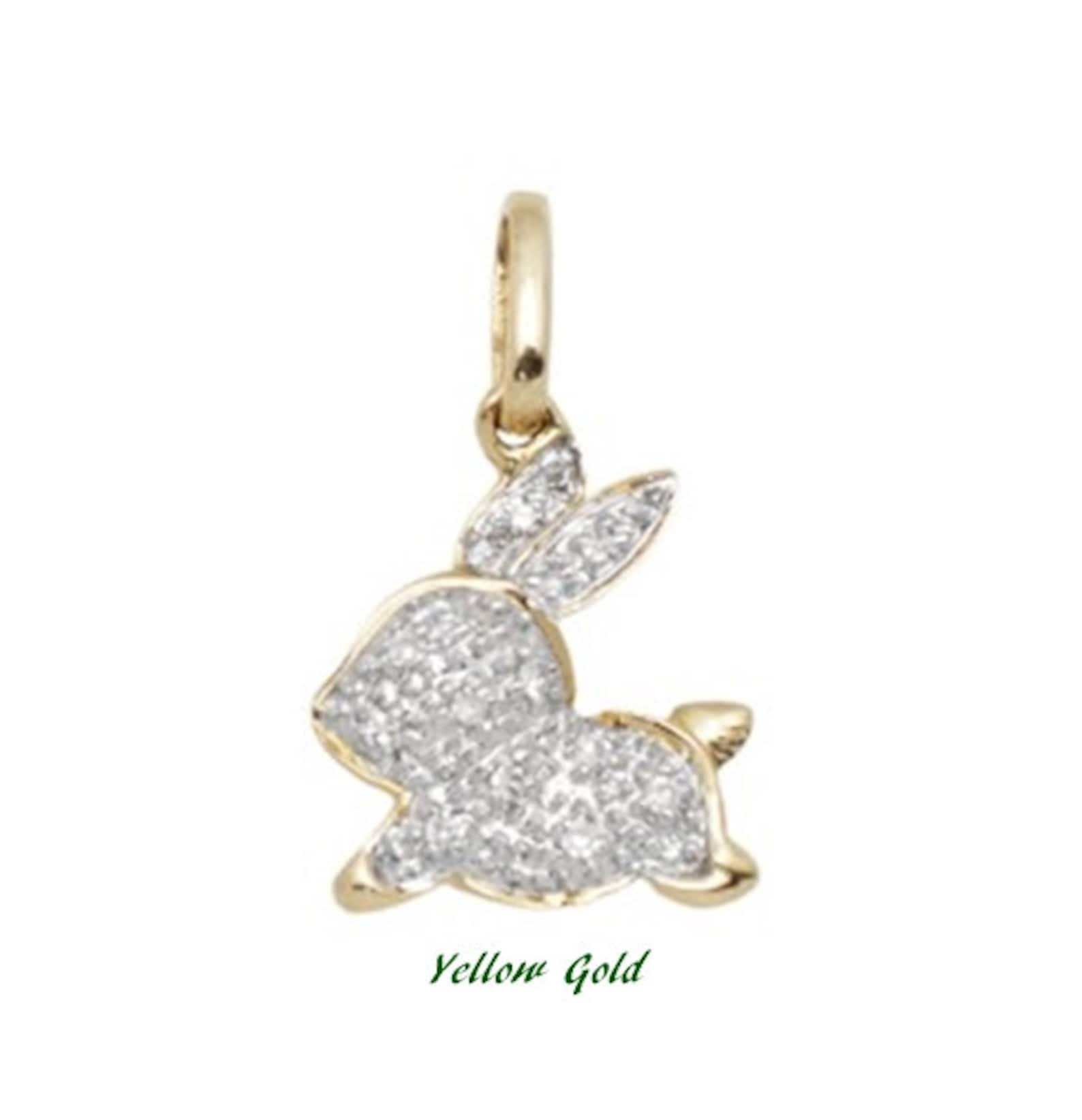White Diamond and 14k Solid Gold Bunny Rabbit Pendant Charm - Etsy