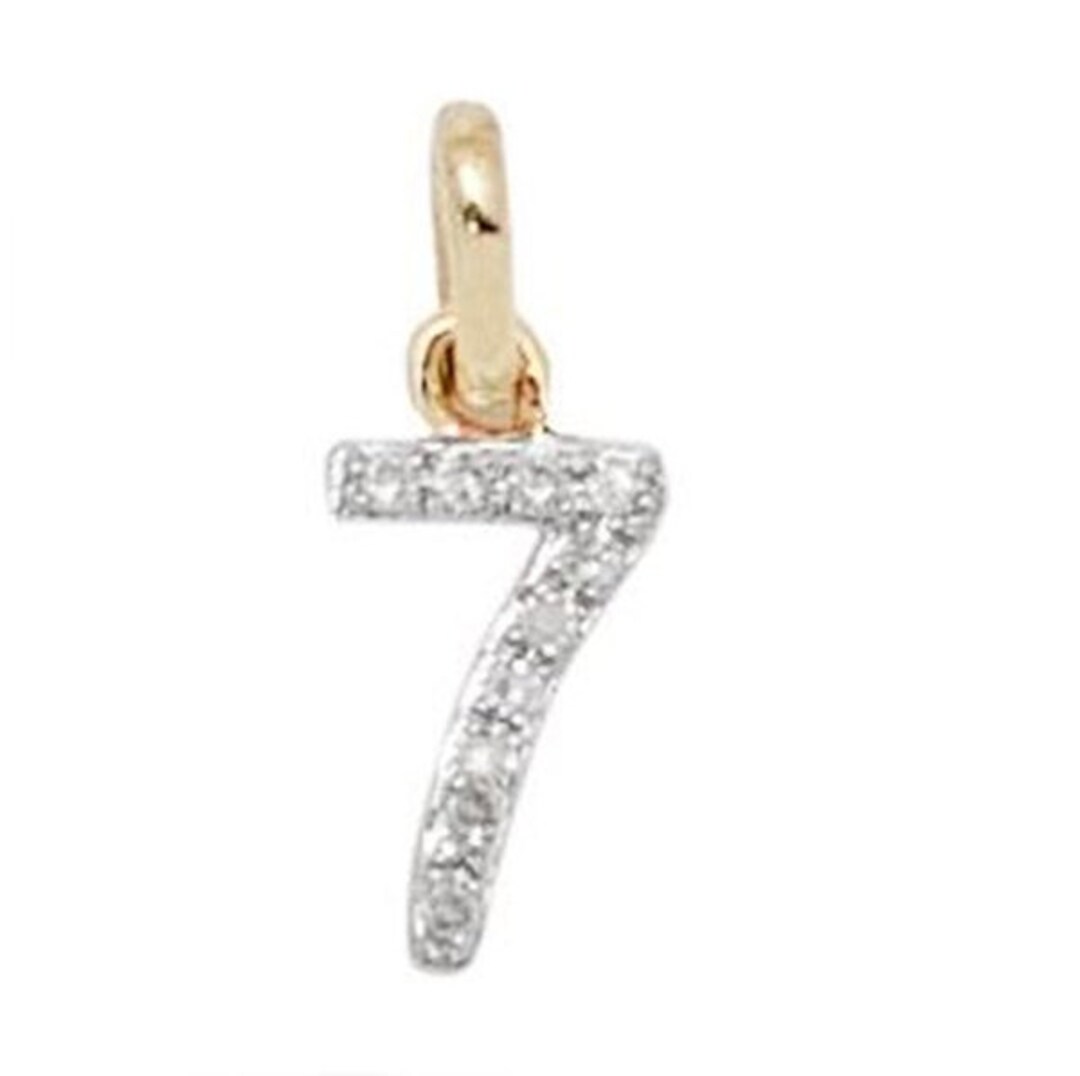 14k Solid Gold and Diamond Number Charm - Number 7 - 8mm Length ...