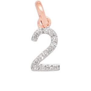 14k Solid Gold and Diamond Number Charm - Number 2 - 8mm Length ...