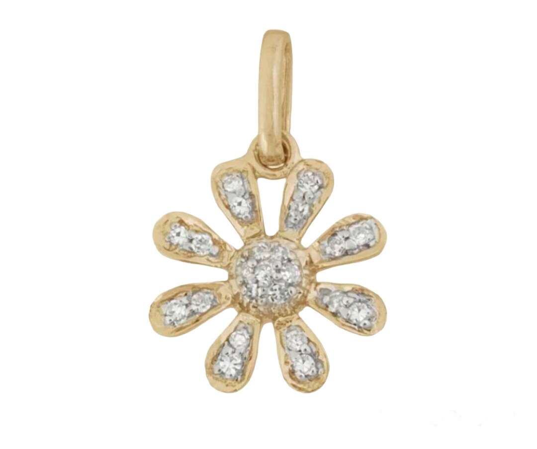 14k Gold Diamond Daisy Pendant Charm / 14k Diamond Boho Daisy Pendant ...