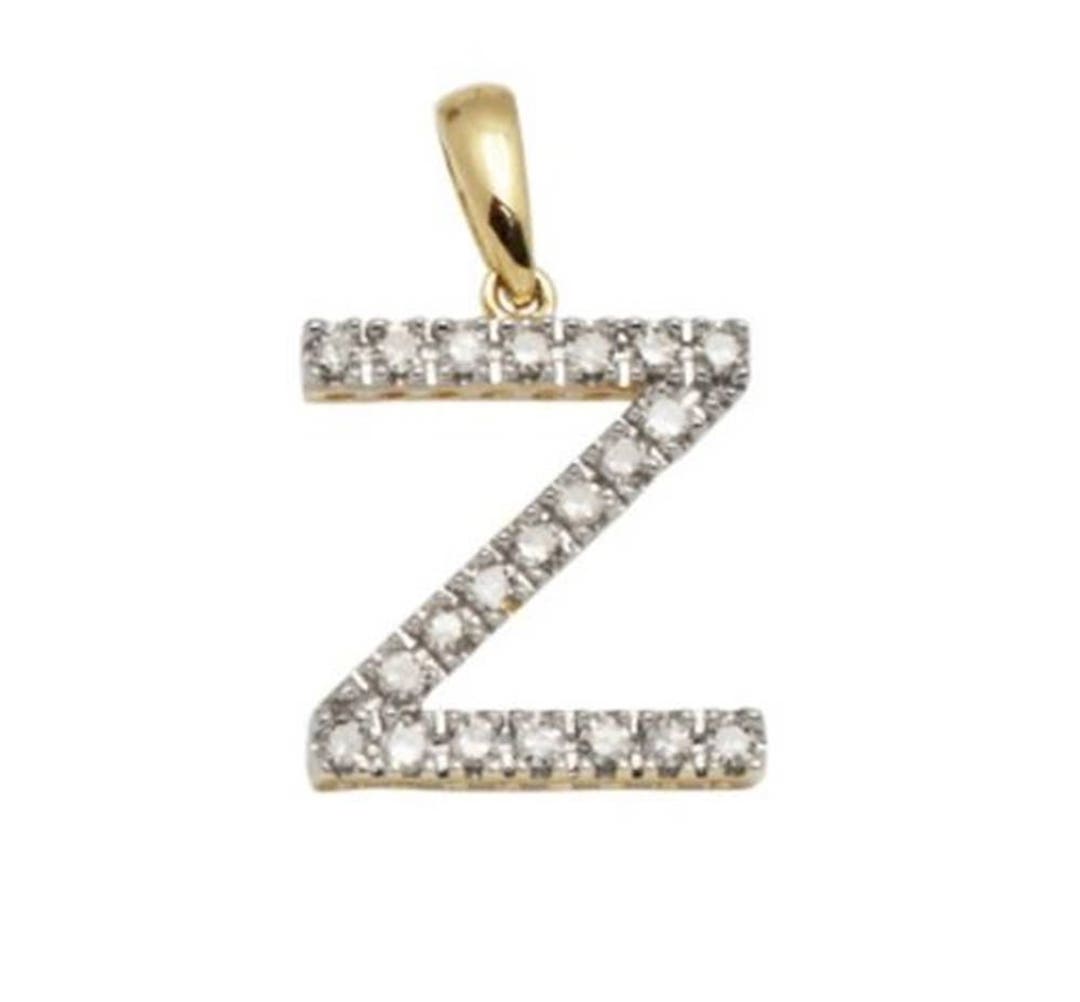Large 14k Solid Gold and Diamond - Letter Z - 12mm - Etsy