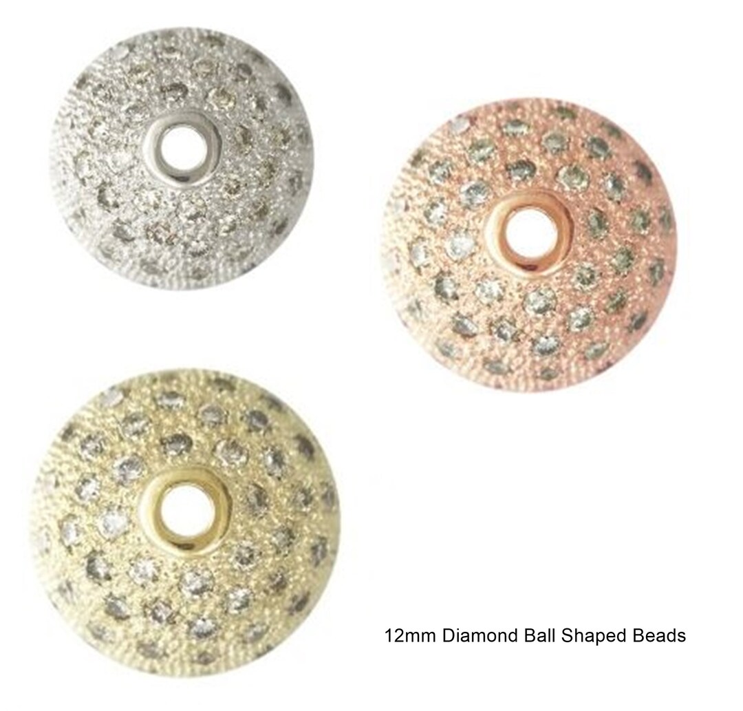 14k Solid Gold and Diamond Ball Bead / 14k Diamond Ball Bead / Disco ...