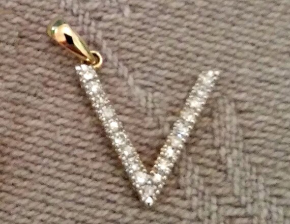 Large 14k Solid Gold and Diamond Letter V 14mm | Etsy