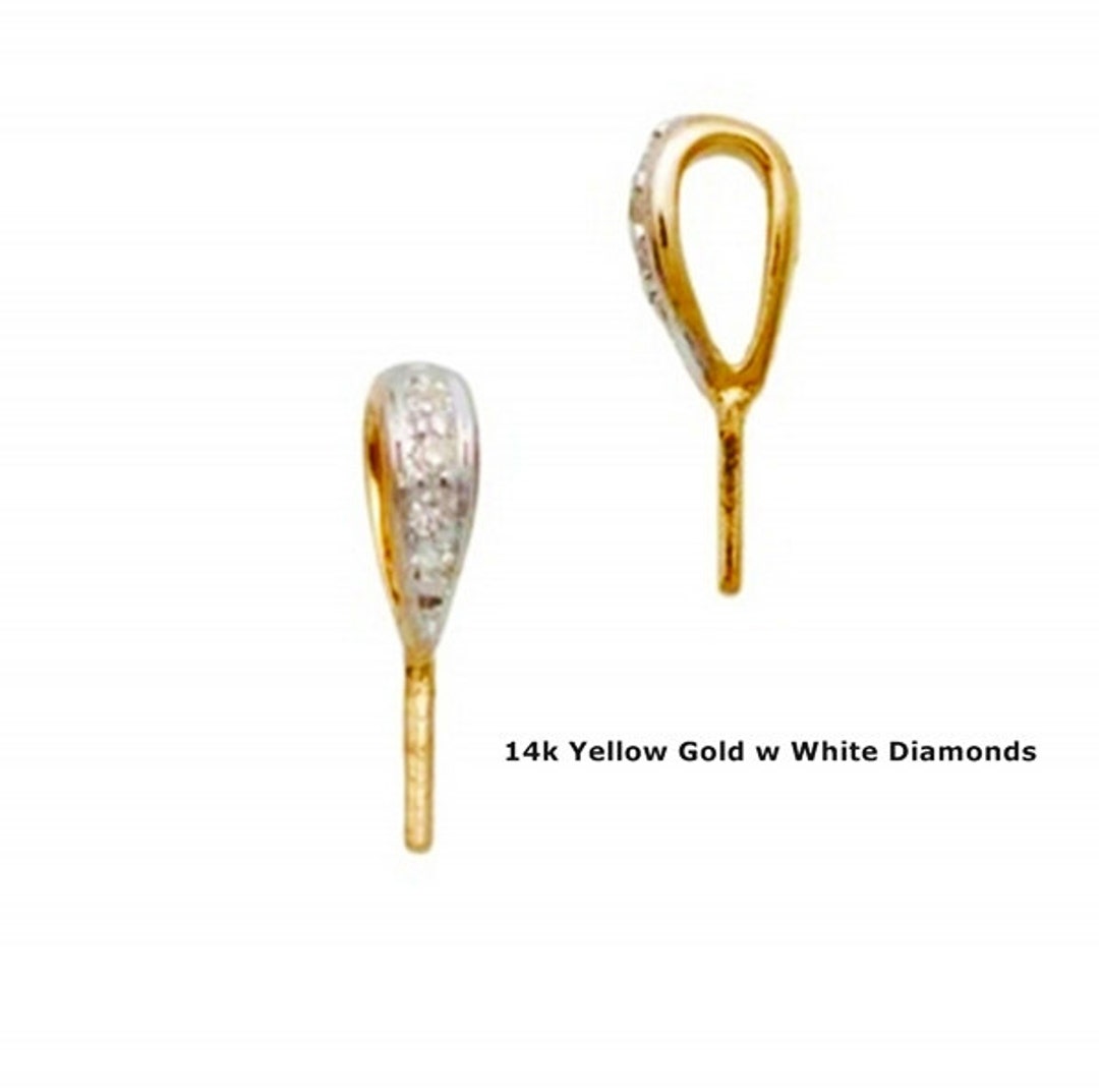14k Solid Gold White Diamond Bail / Perfect for a Precious Pearl on a ...