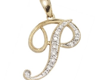 14k SOLID Gold and WHITE Diamond Script Initial Charm Letter - Etsy
